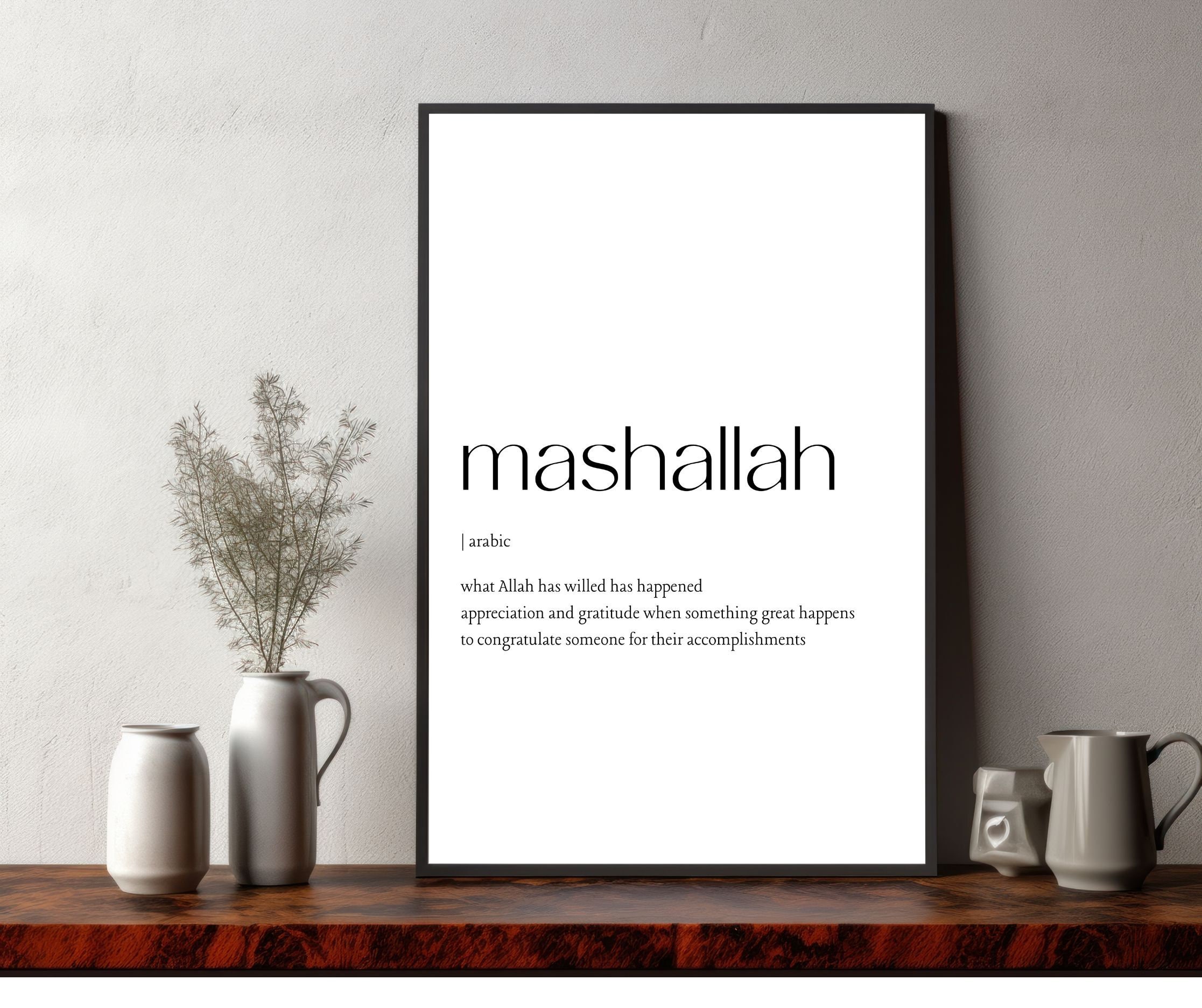 MASHALLAH: Islamic Wall Art Printable | Minimalist Arabic Word Definition Download - Etsy