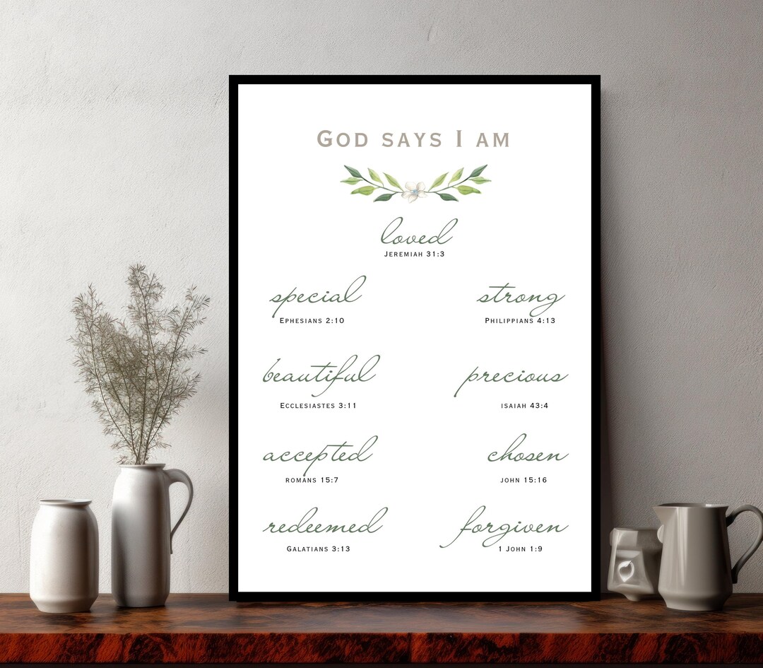 God Says I Am - Bible Verses Home Decoration | Bible Inspiration Art ...