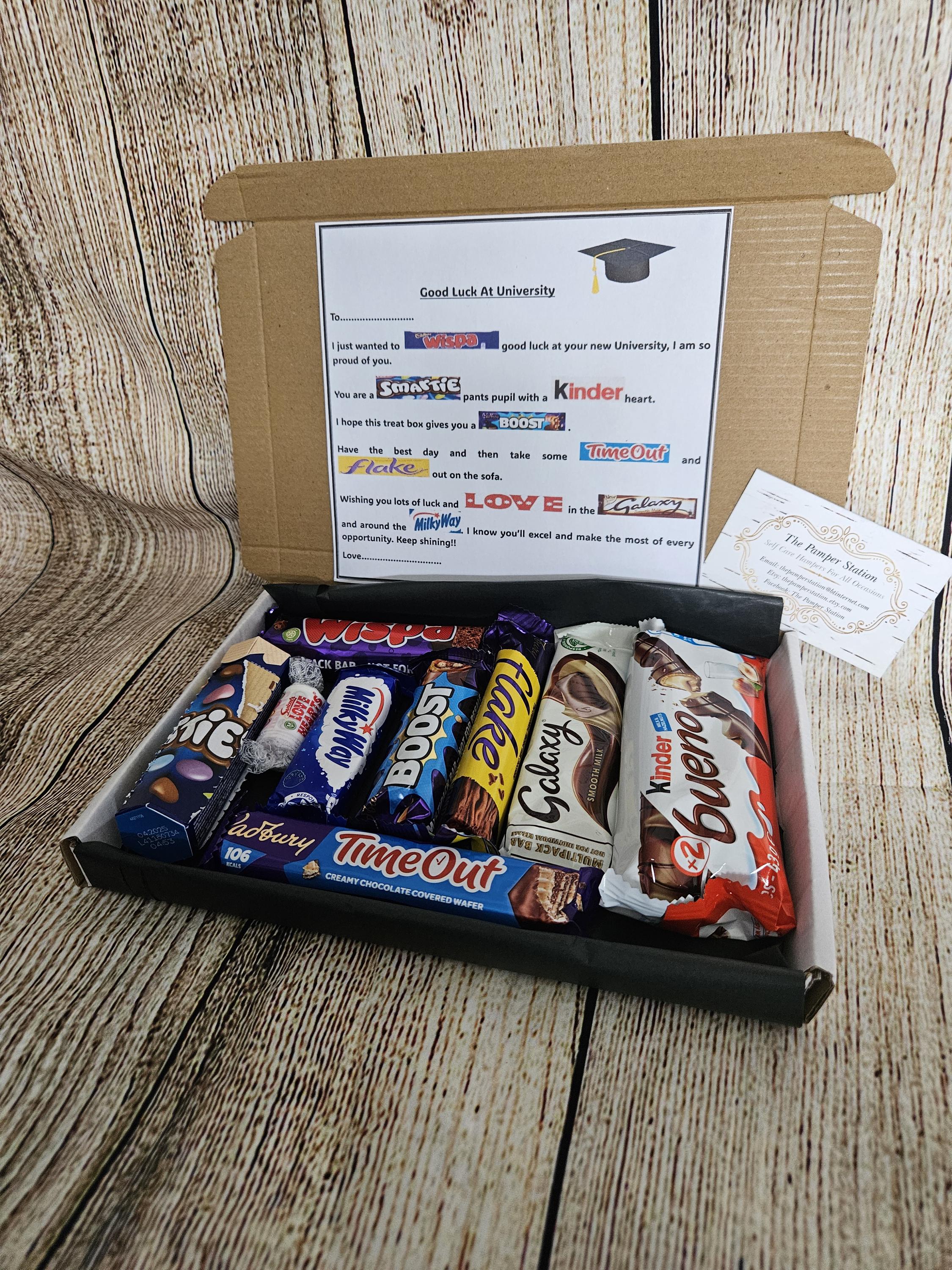 Personalised Good Luck Uni Box, University Present, Sweet Treat Box for ...