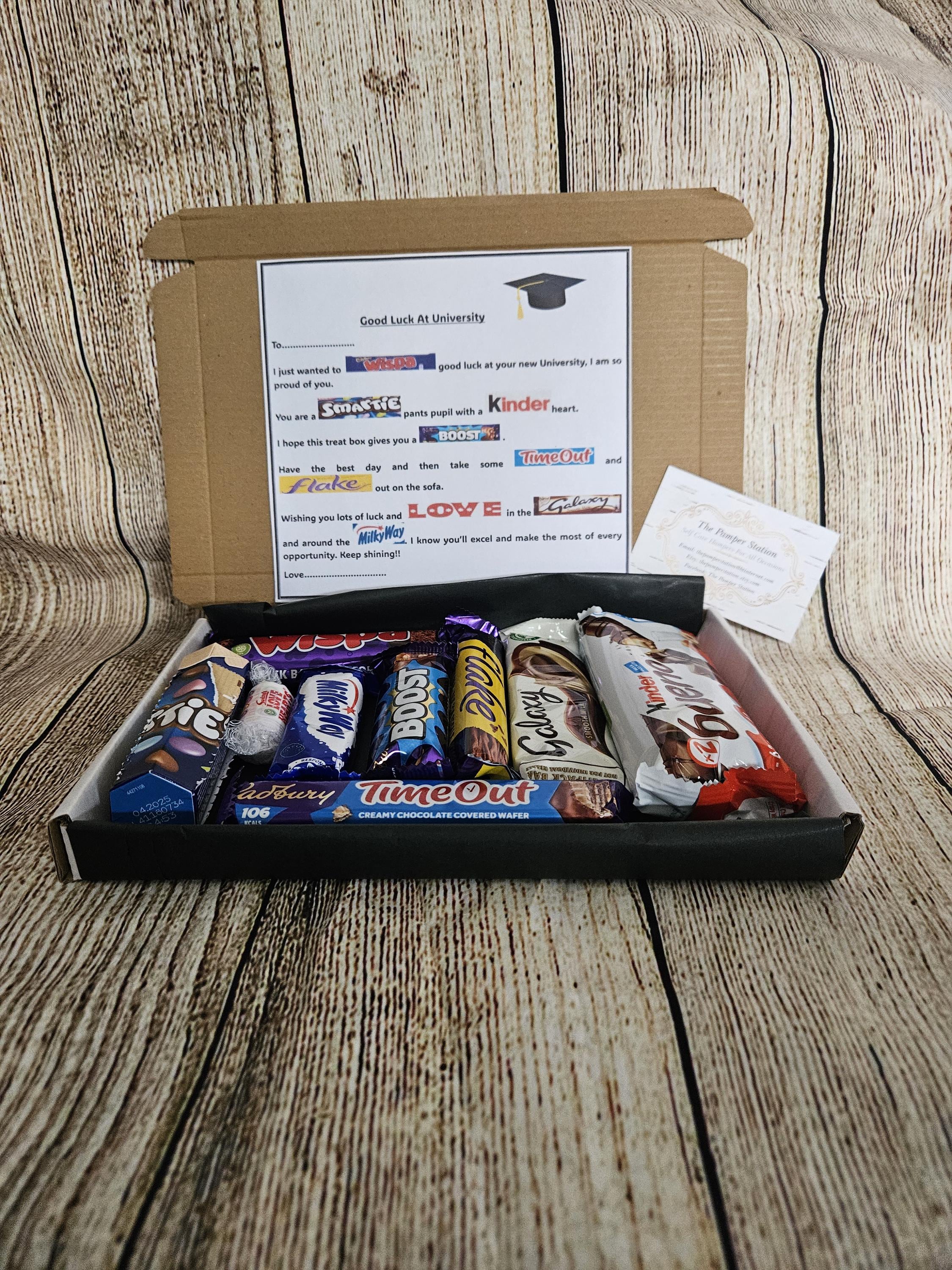 Personalised Good Luck Uni Box, University Present, Sweet Treat Box for ...