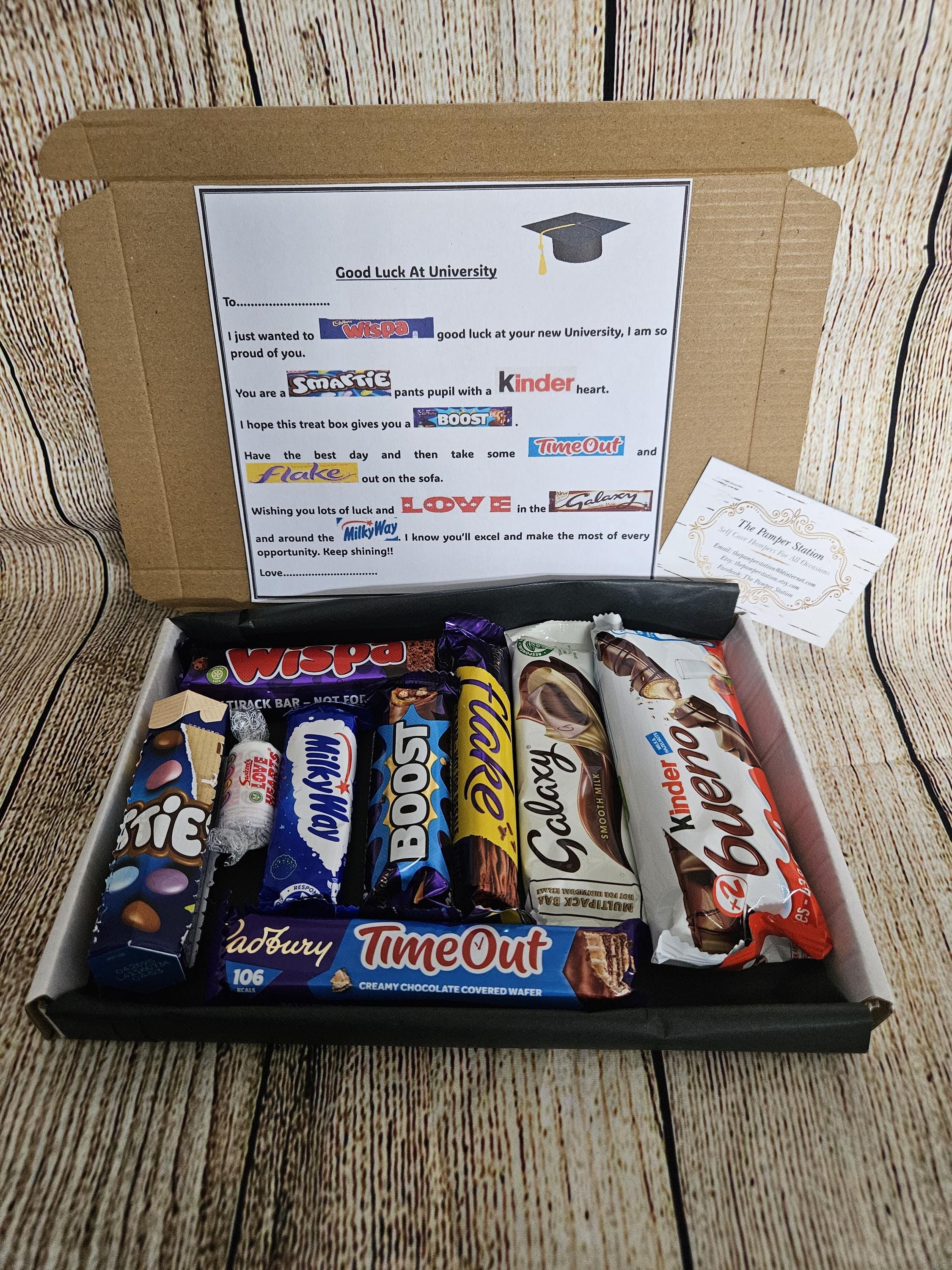 Personalised Good Luck Uni Box, University Present, Sweet Treat Box for ...