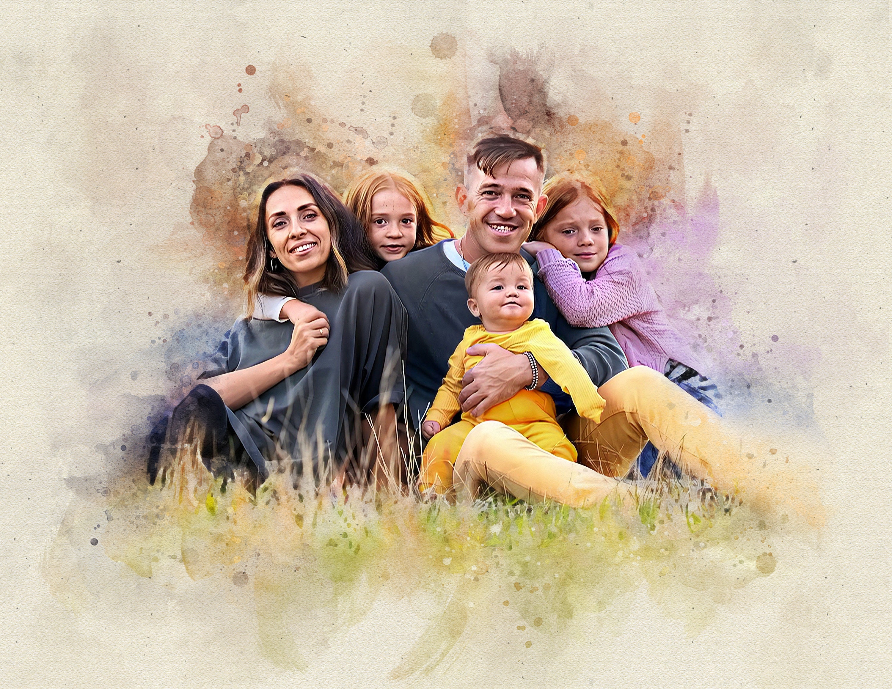 Water Color Family Portrait by Memorial Art Shop Add Deceased Loved ...