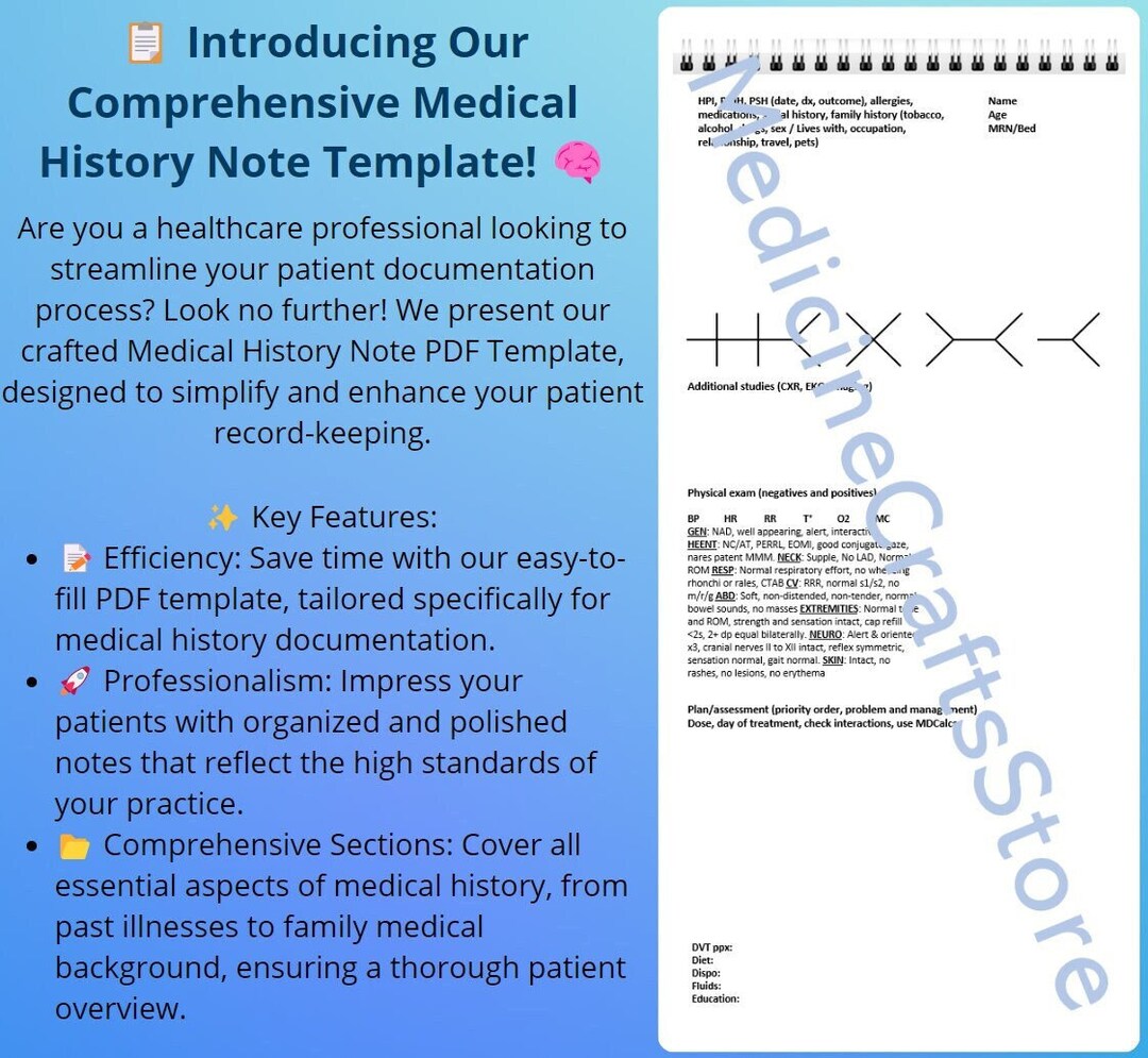 Introducing Our Comprehensive Medical History Note Template - Etsy