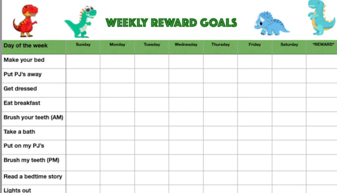 Kids Reward Chart - Dinosaur Theme - Etsy