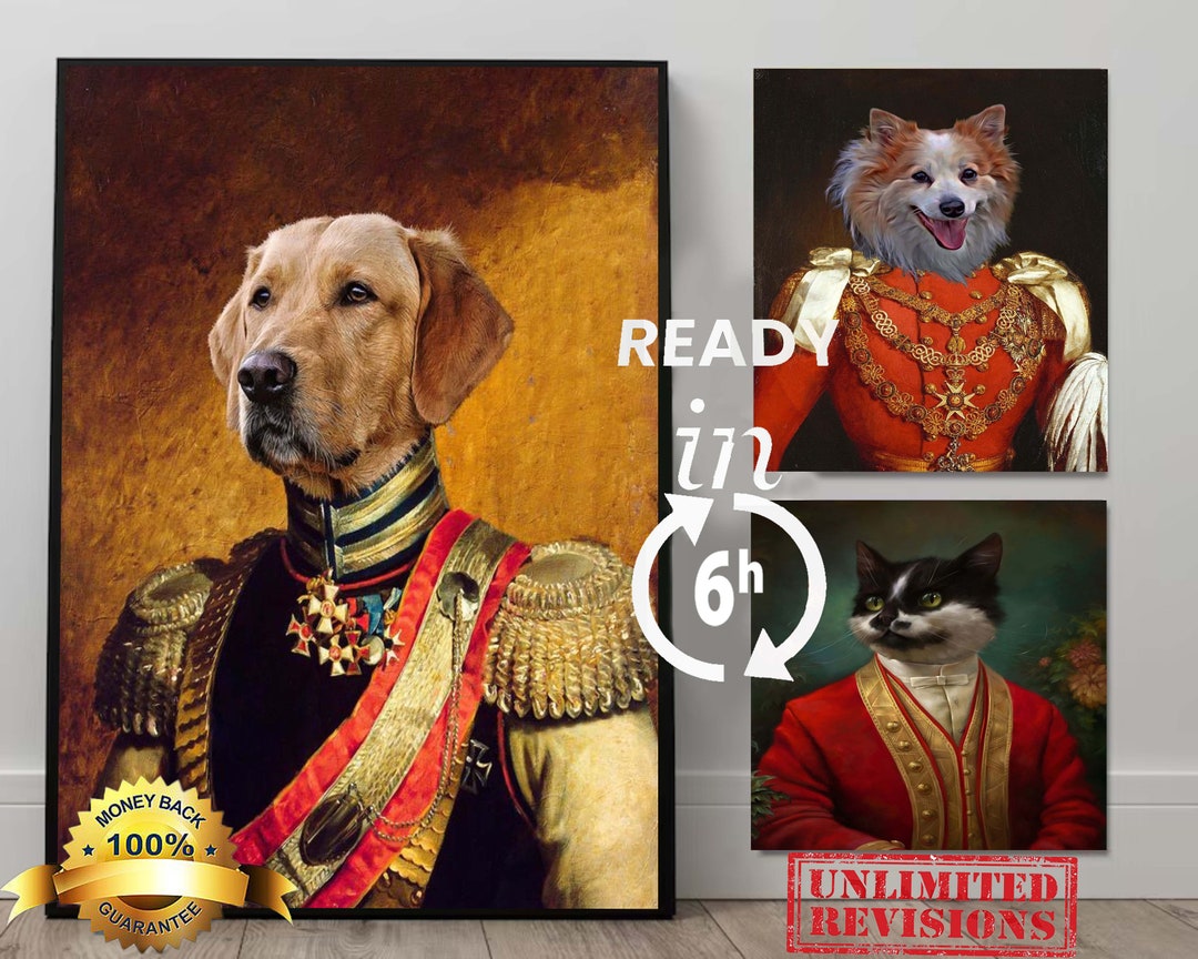 Personalized the Pet Portrait, King and Queen Dog Portrait, Wall Pet Portrait, Pet Memorial ...