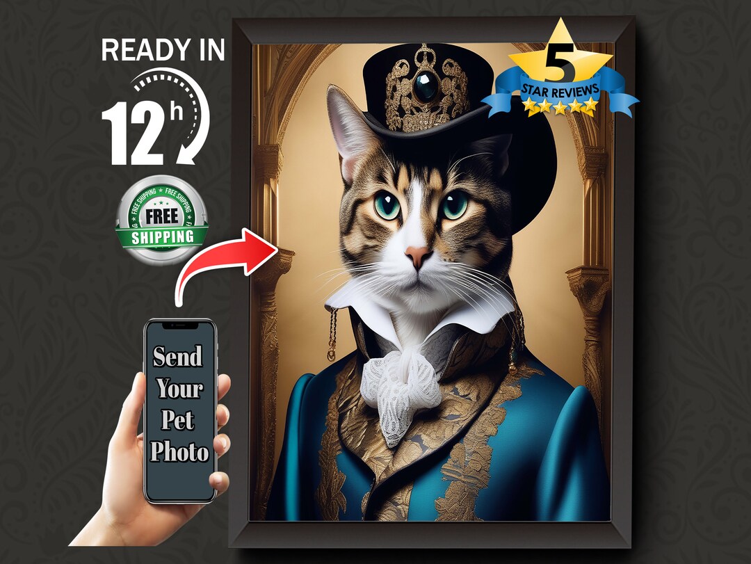 Royal King Pet Portrait, Dog Cat Portrait, Transform Your Pet Photo as ...