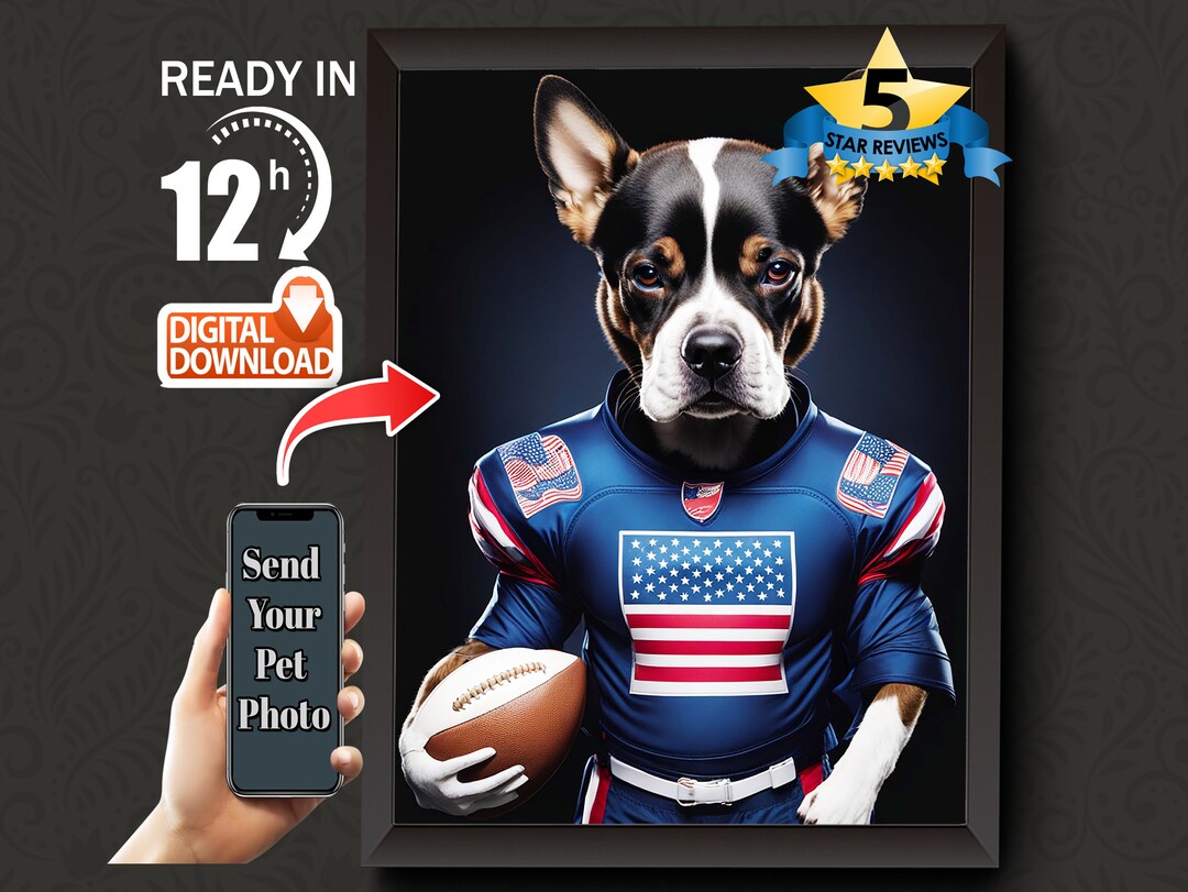 American Football Fan Pet Portrait, Dog Cat Portrait, Transform Your ...