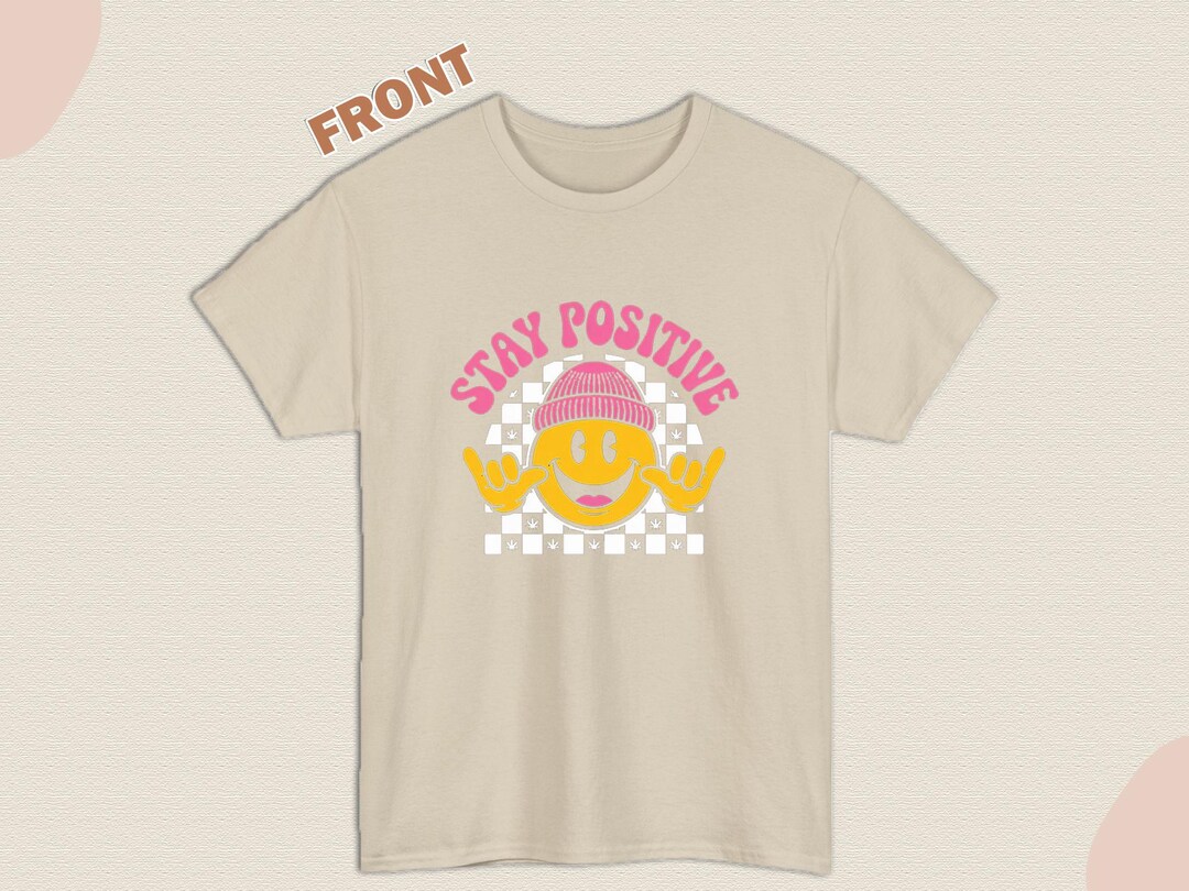 Retro Stay Positive Smiley Face Graphic T-shirt With Beanie and Shaka ...