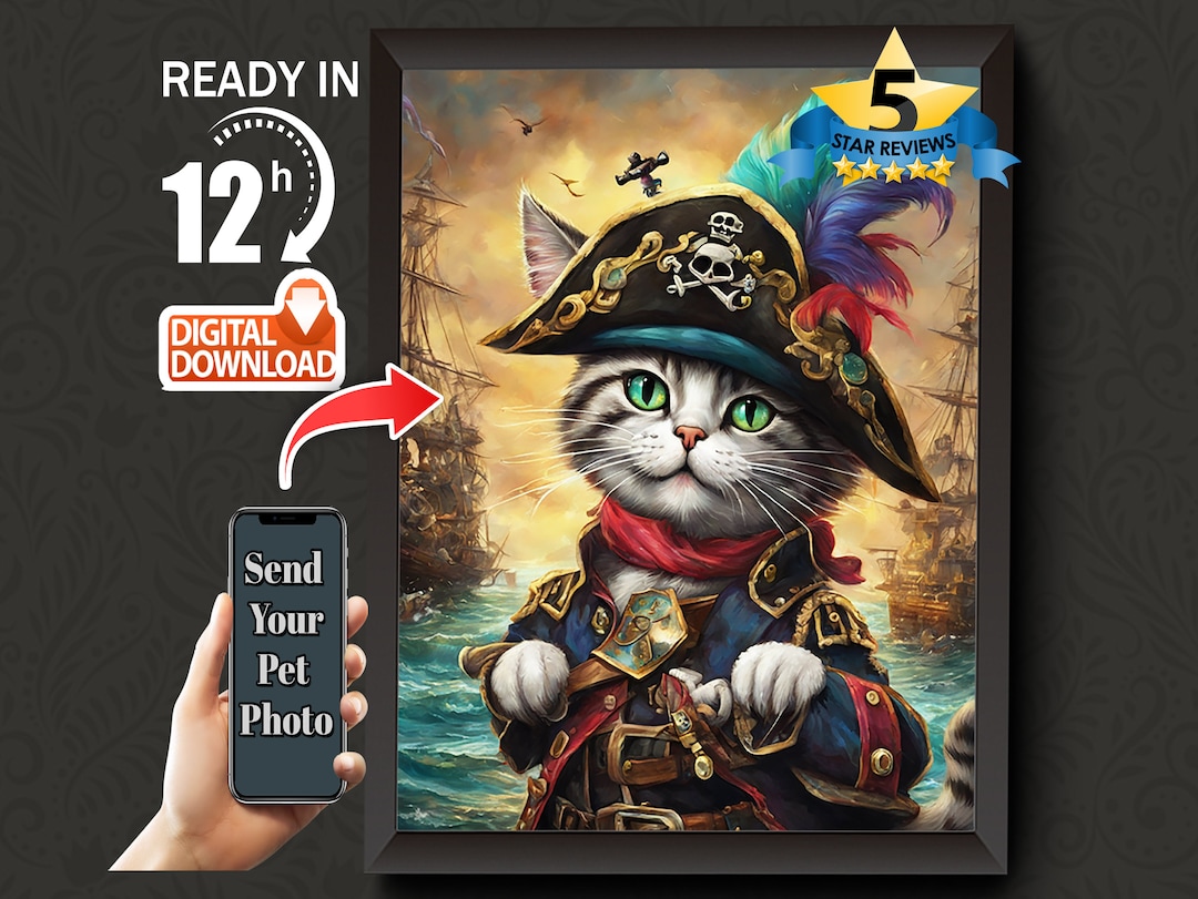 Cat Pirate Ship Pet Portrait, Dog Cat Portrait, Transform Your Furry ...