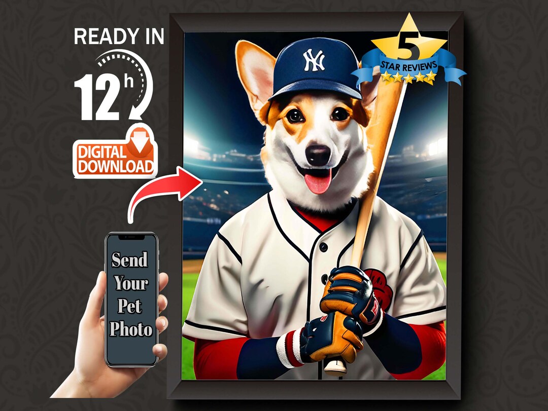 Custom Baseball Themed Art Pet Portrait, Dog Cat Portrait, Transform ...