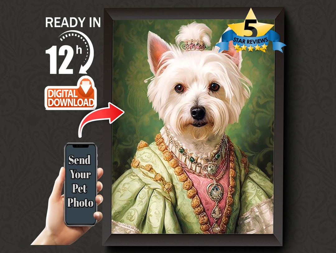 Queen Dog Pet Portrait, Dog Cat Portrait, Transform Pet Photo as Royal ...