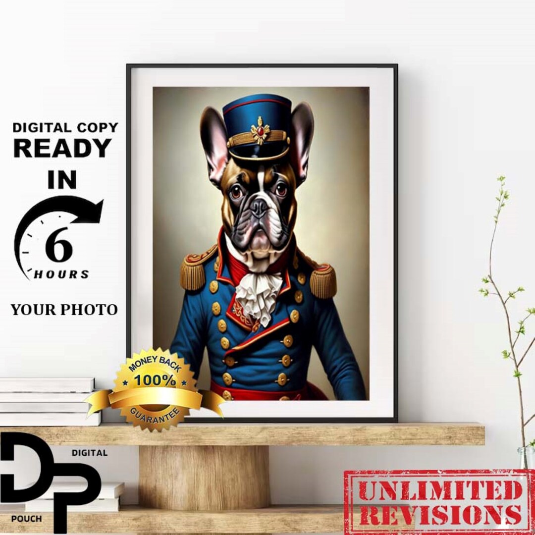 Customised General Pet Portraits, Digital Commander Cat and Dog Poster ...