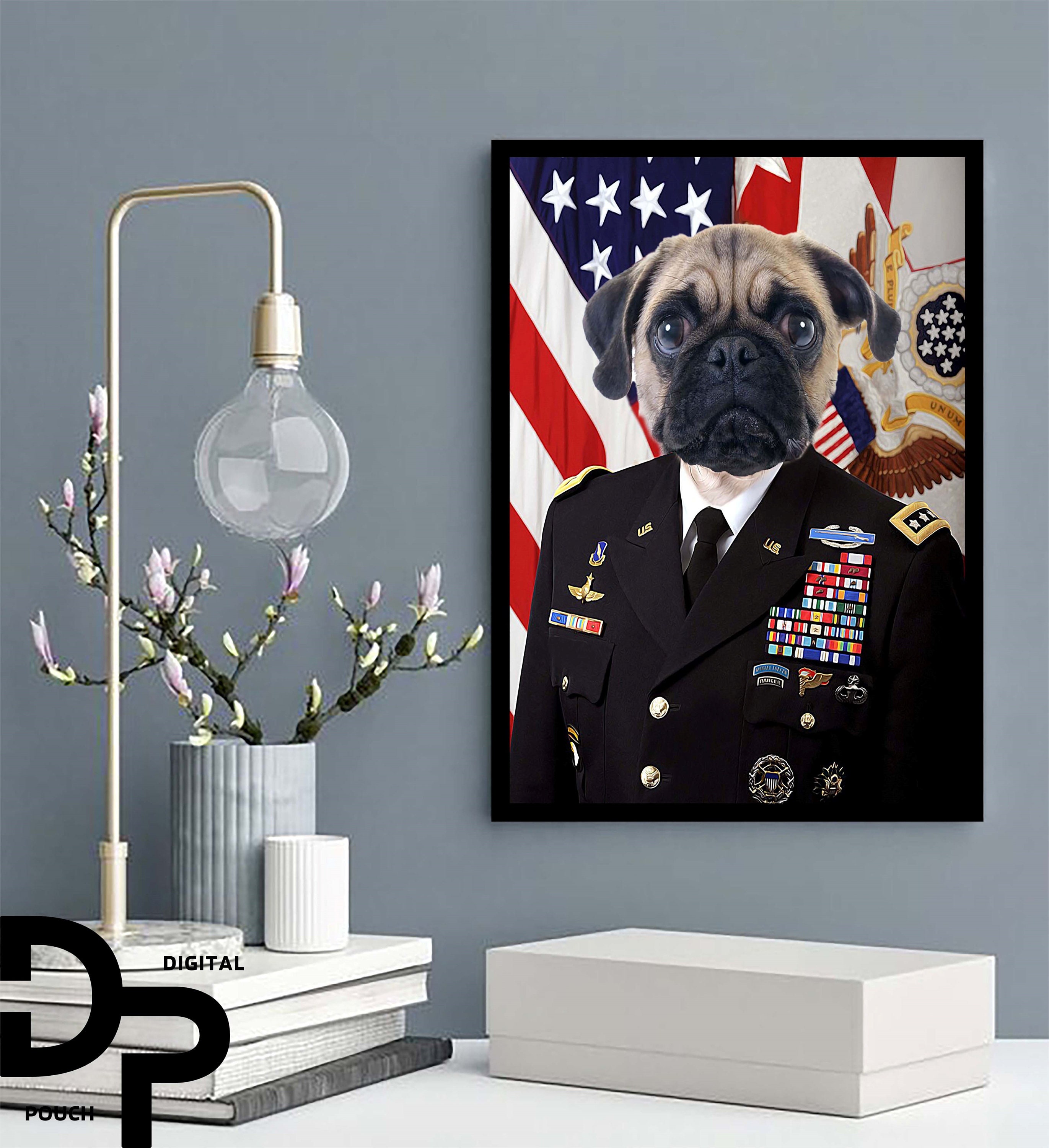 Custom USA Military General Paws Pet Portrait, Digital Dog and Cat Art ...
