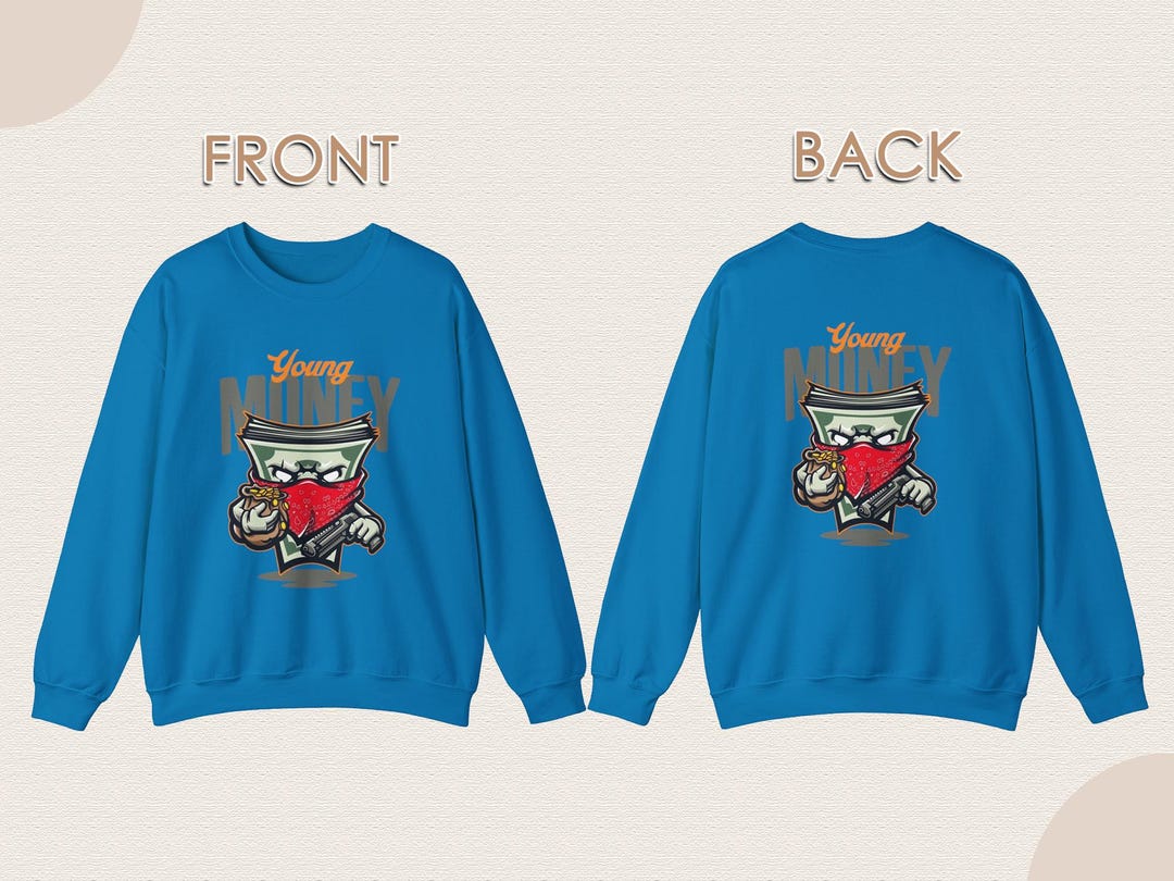 Retro Young Money Bandit Cartoon Sweatshirt—gangsta Cash Graphic ...
