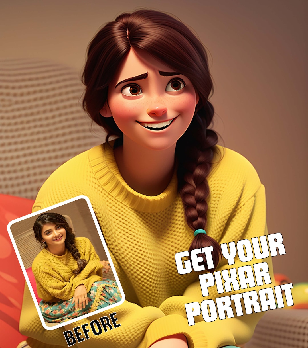 Pixar Style Portrait From Photo, Digital or Printed Custom Portrait ...