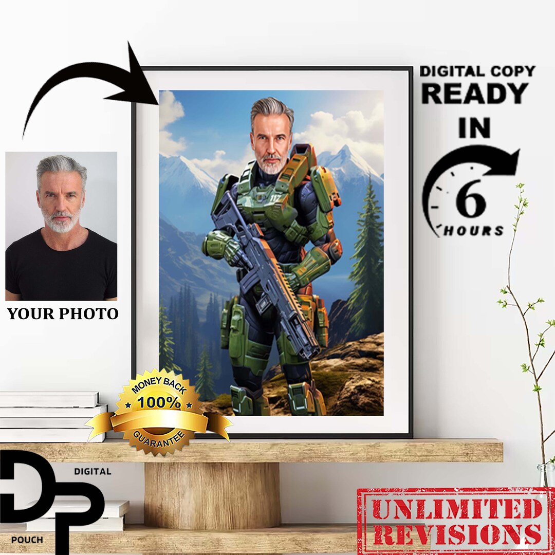 Custome Halo Infinite Portrait, Gamers Gift, Funny Gift Ideas Gamer ...