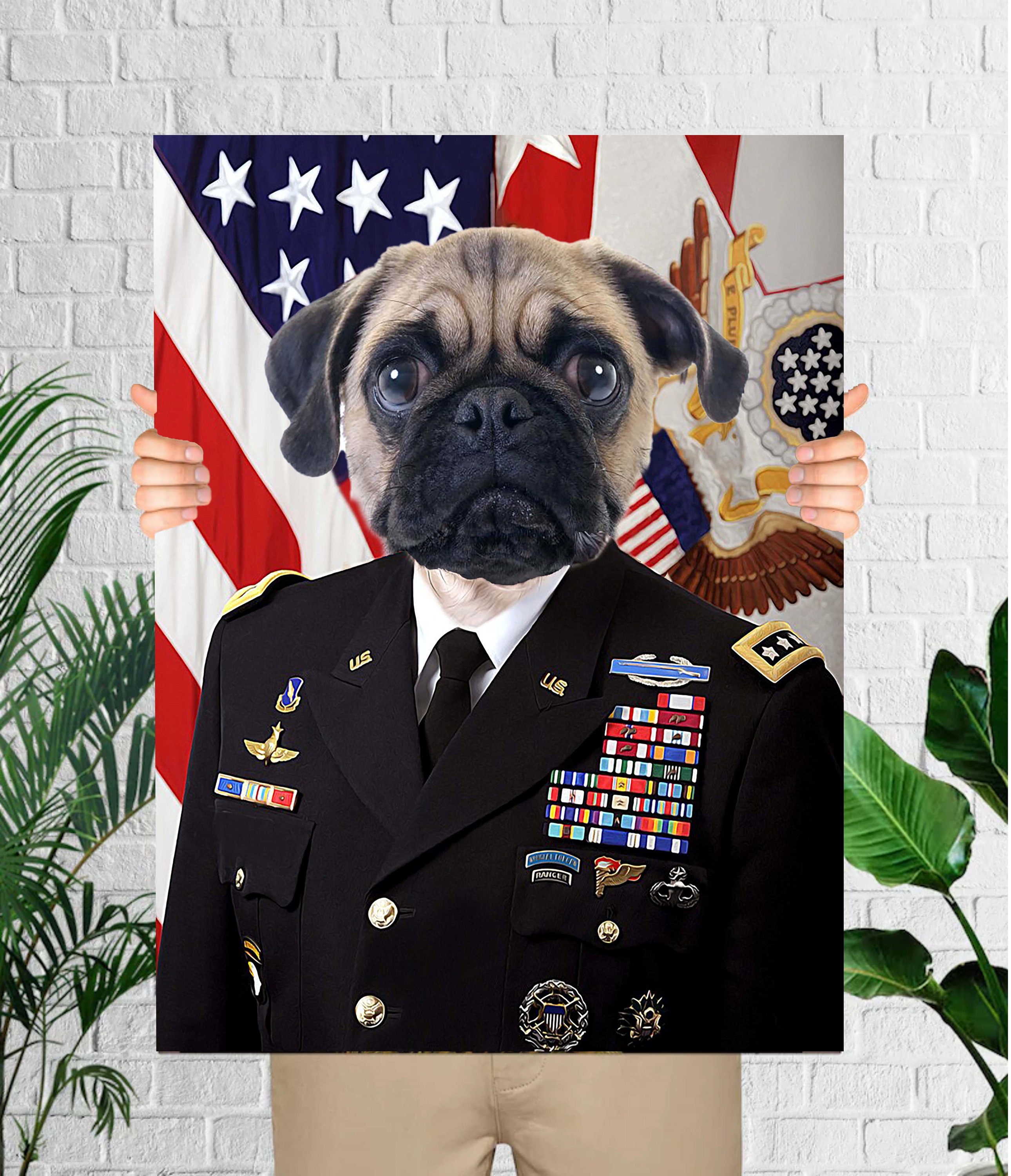 Custom USA Military General Paws Pet Portrait, Digital Dog and Cat Art ...