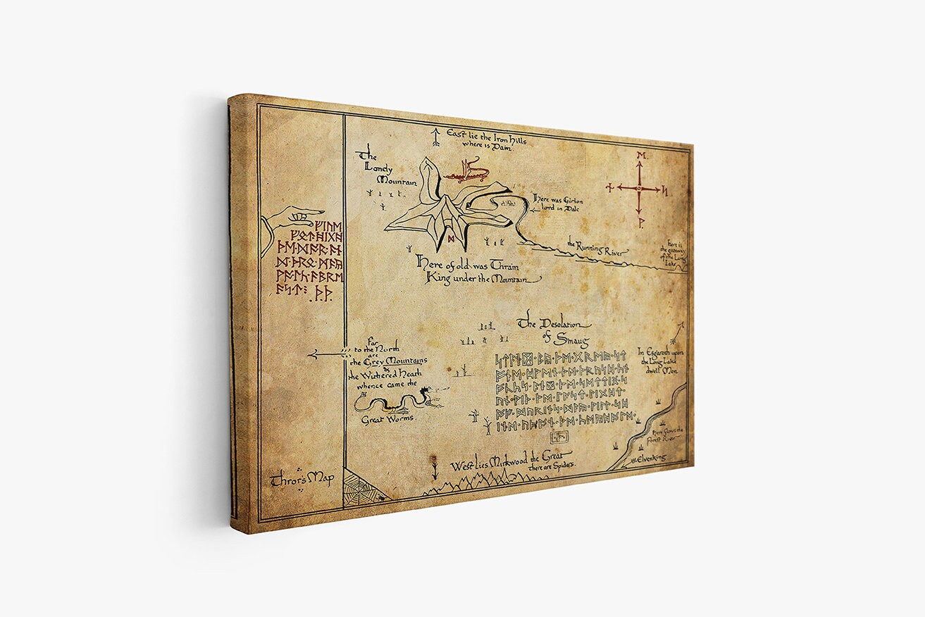 Thorin's Map, Thror's Map, the Hobbit Inspired, Hobbit Canvas, Framed ...