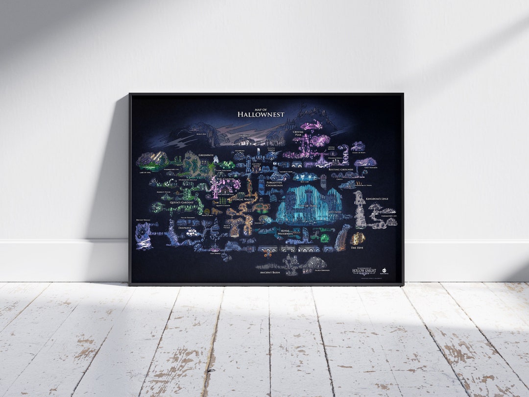 Knight Map Poster, Hollow Game Art Wall Decor, Hollownest World Map ...