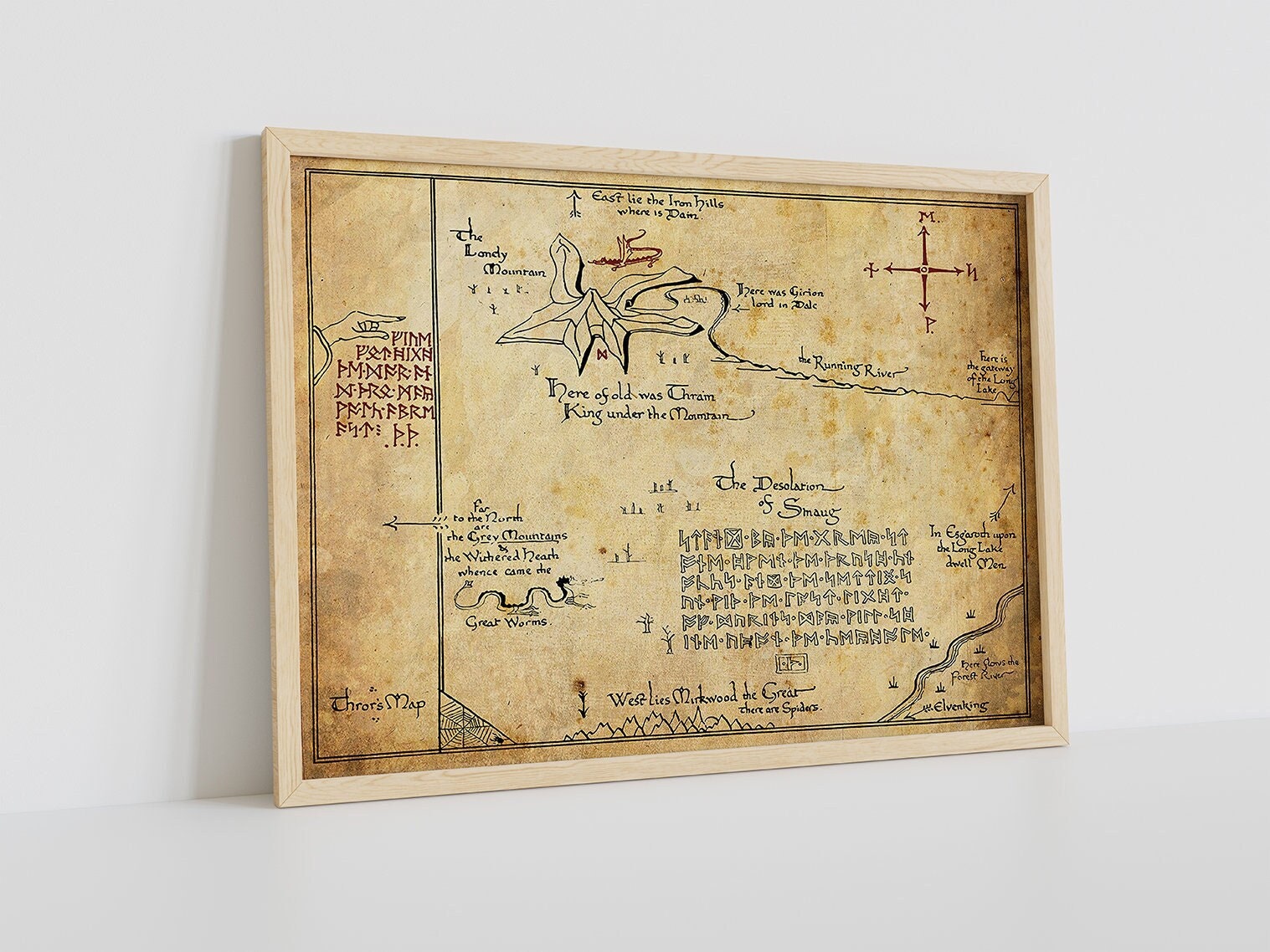 Thorin's Map, Thror's Map, the Hobbit Inspired, Hobbit Canvas, Framed ...