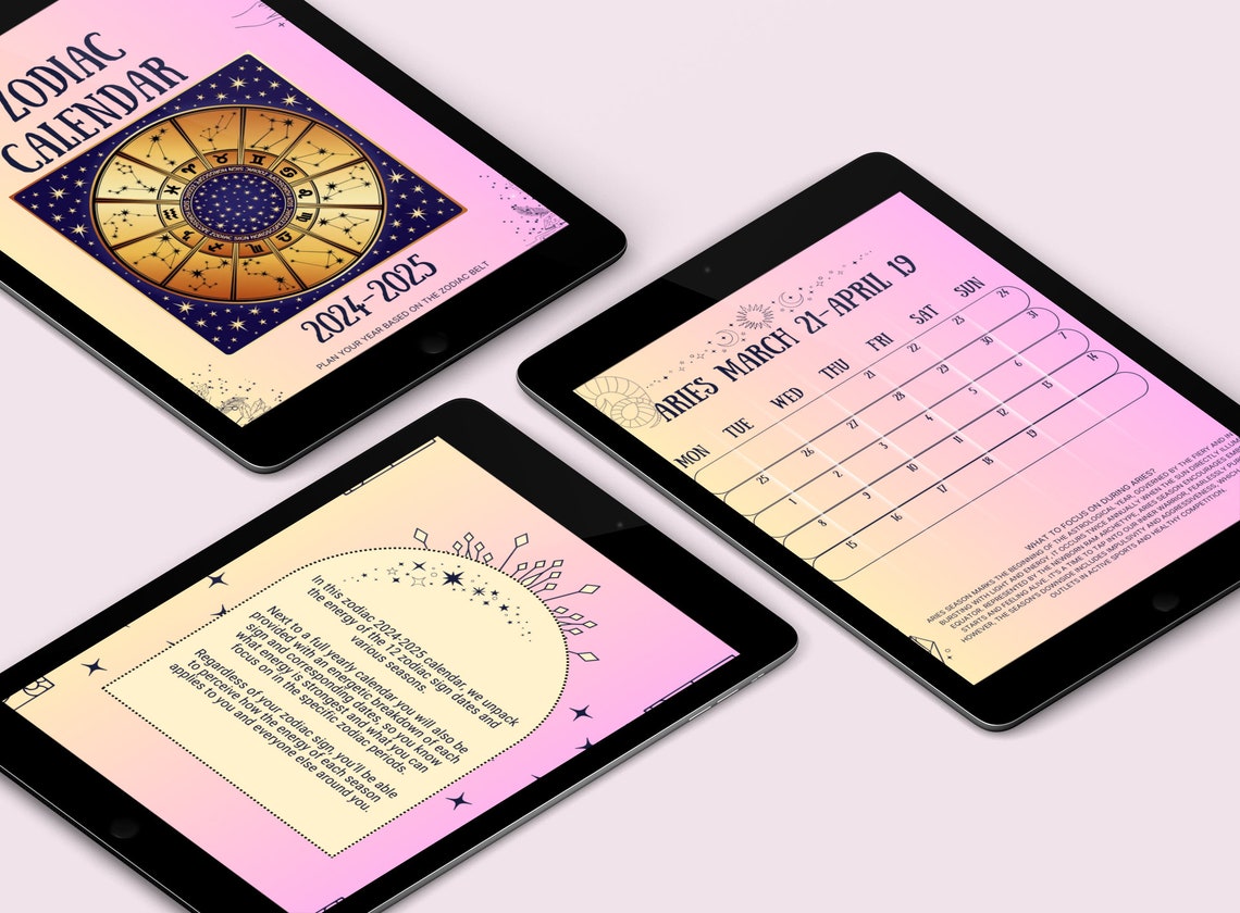 Zodiac Calendar 2024-2025 | Astrology Zodiac Sign Theme Horoscope ...