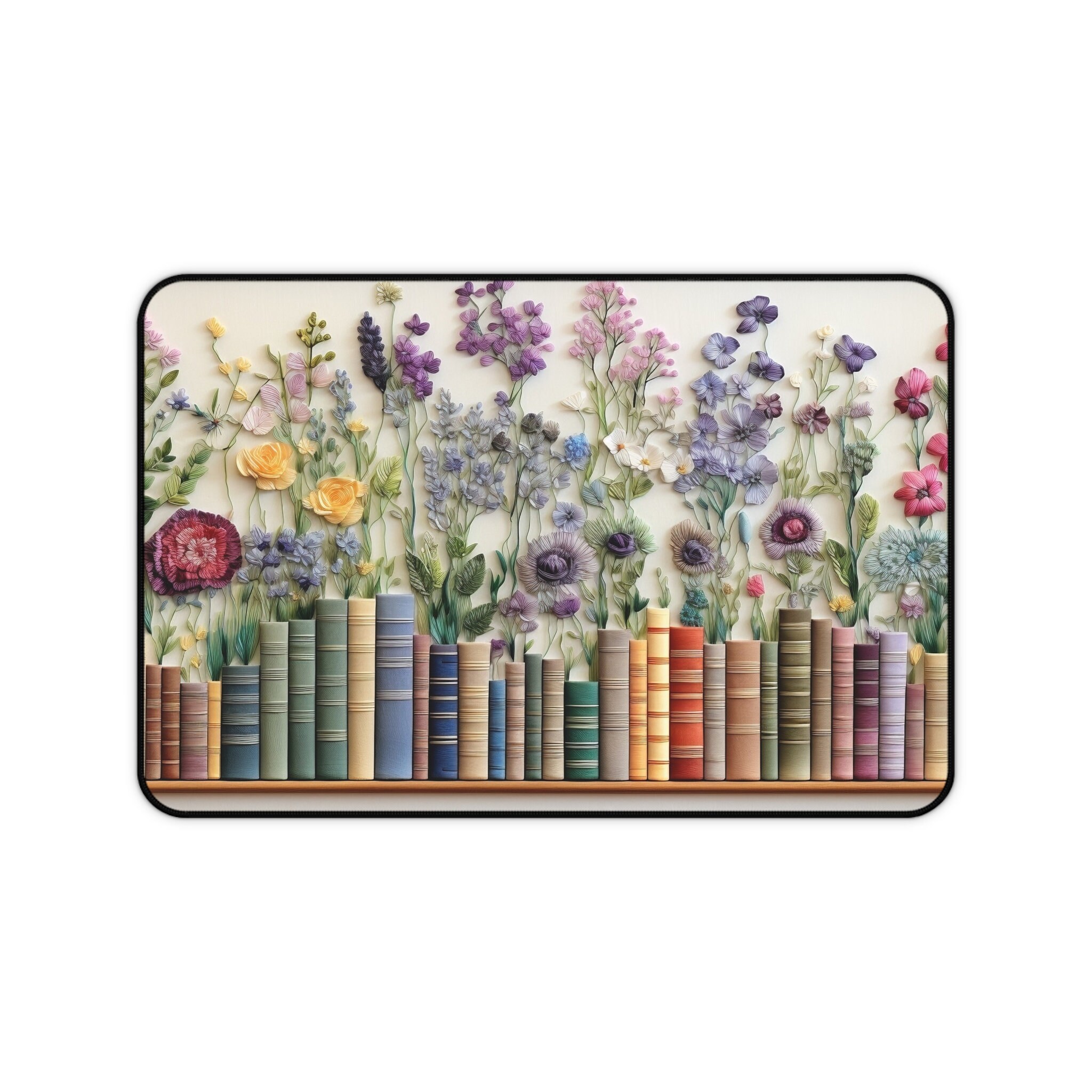 Book Desk Mat Bookish, Floral Bookshelf Desk Mat, Large Mouse Pad With ...