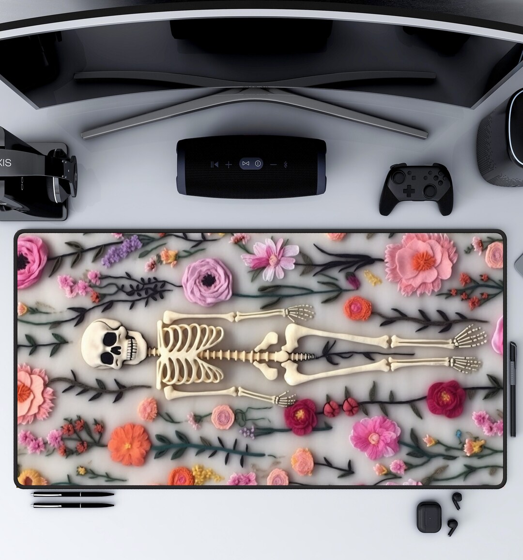 Skeleton Desk Mat, Charming Floral Skeleton Mouse Pad, Anatomy Desk Mat ...