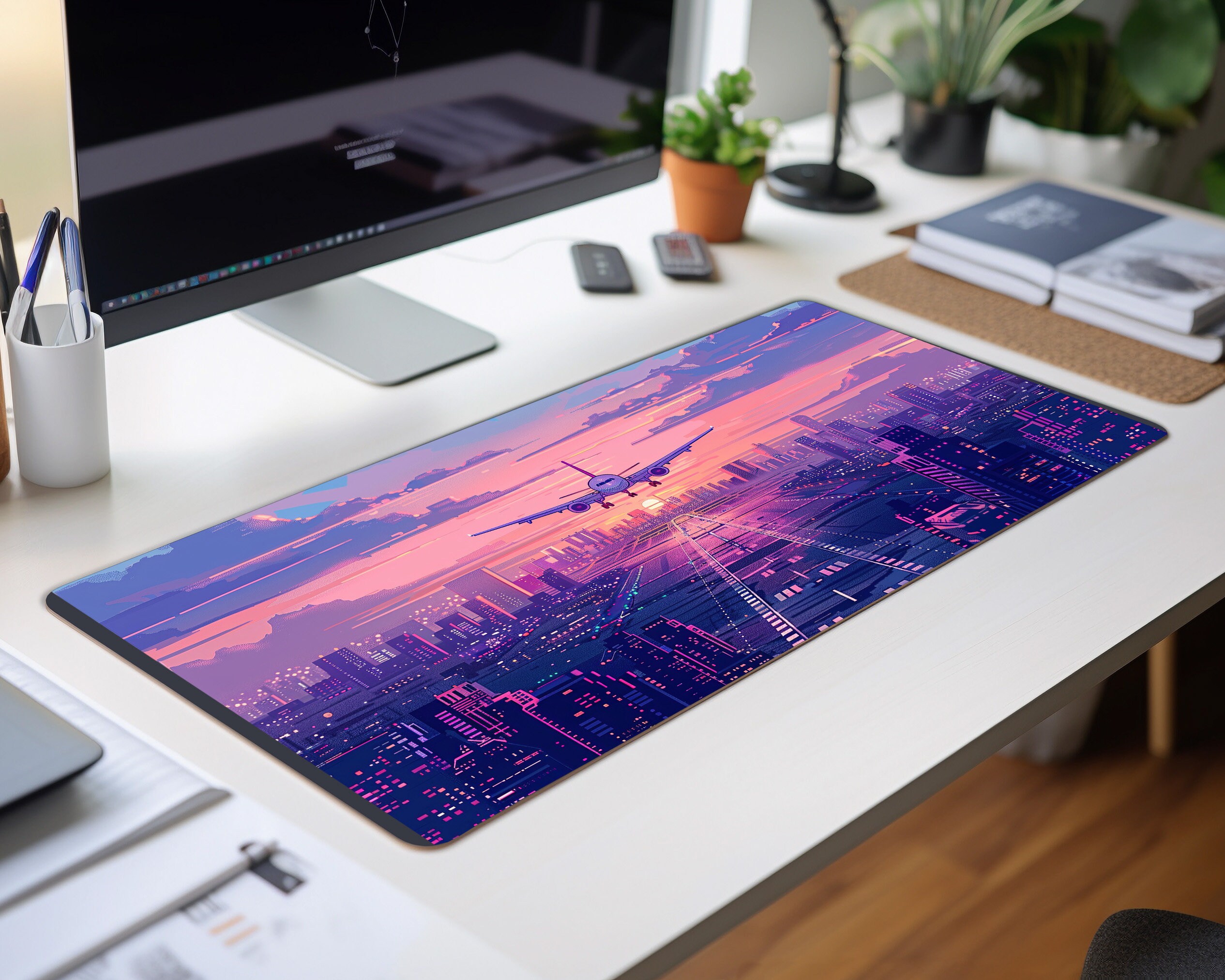 Aviation Desk Mat Lofi Airplane Anime Mouse Pad, Extended Mouse Pad ...