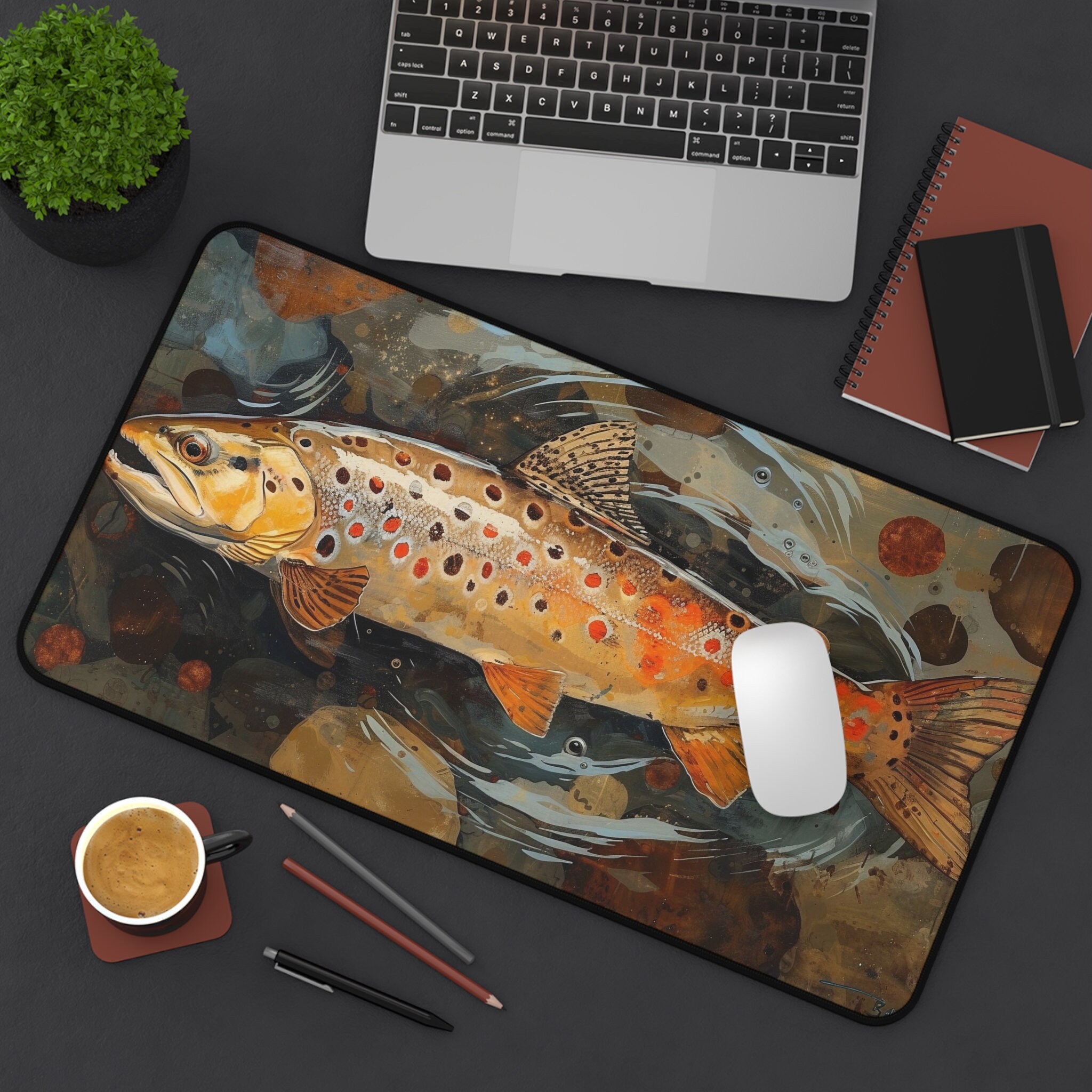 Fishing Desk Mat, Trout Mouse Pad, Fishing Gift, Extended Mouse Pad ...