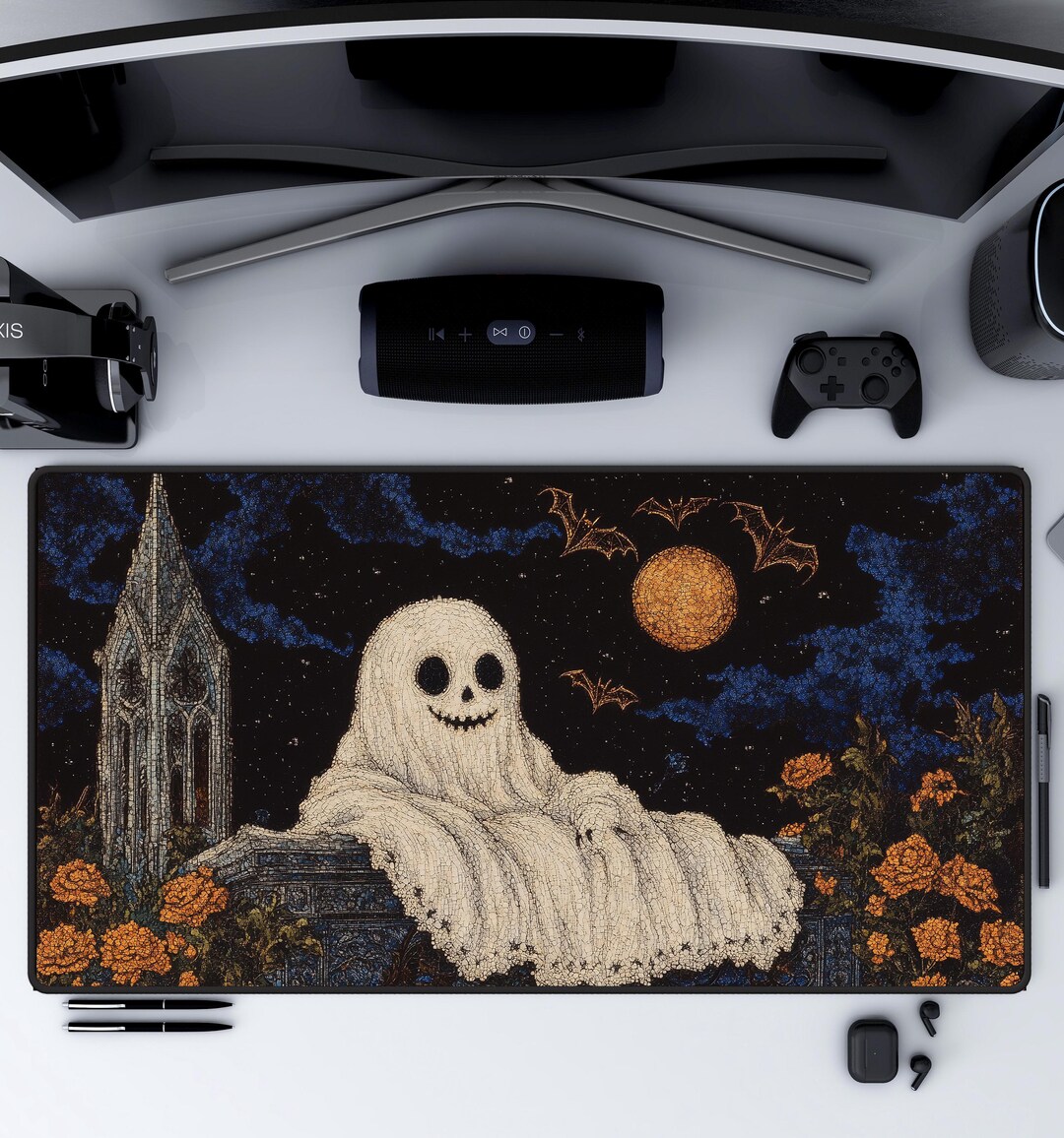 Vintage Ghost Desk Mat Kawaii, Spooky Desk Decor, Cute Ghost Mouse Pad ...