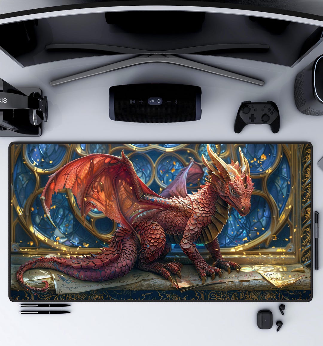 Red Dragon Desk Mat | 3D Fantasy Dragon Art | Gaming Desk Mat | Large ...
