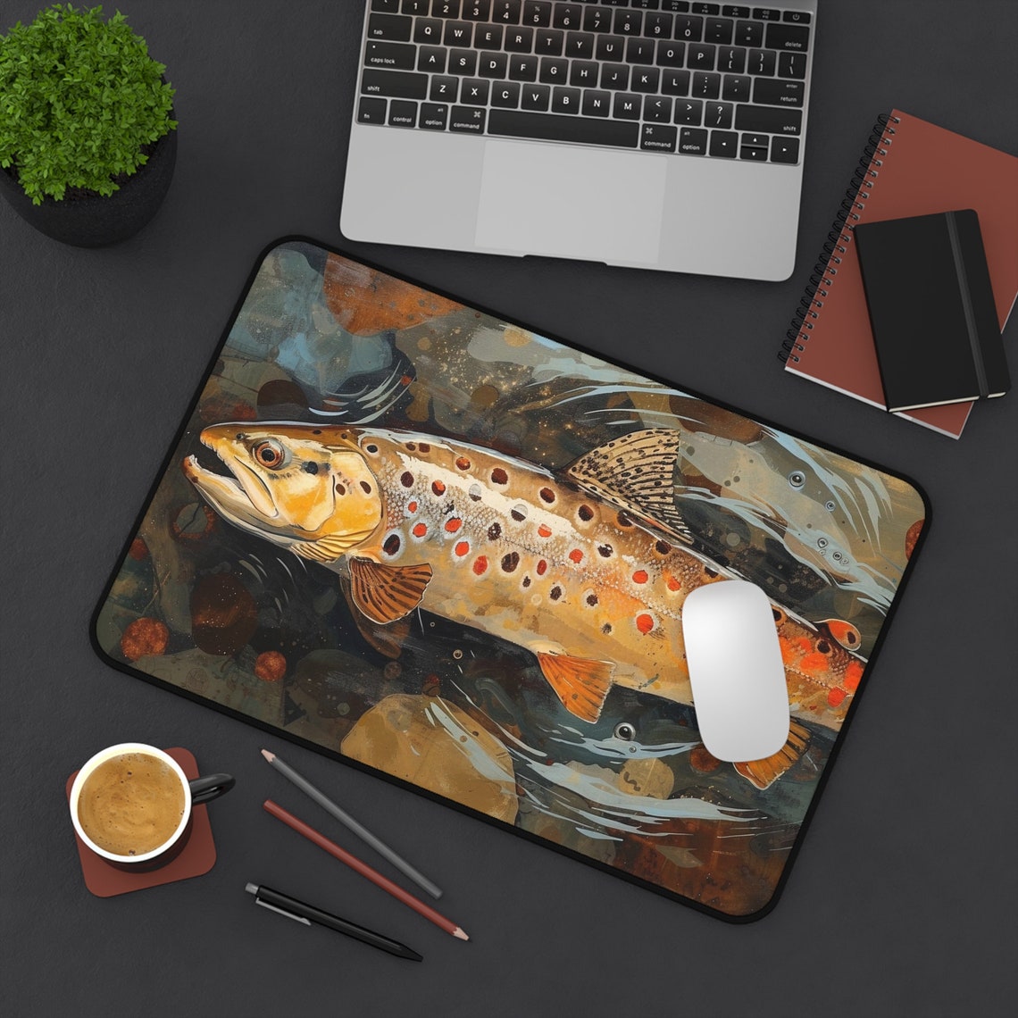 Fishing Desk Mat, Trout Mouse Pad, Fishing Gift, Extended Mouse Pad ...