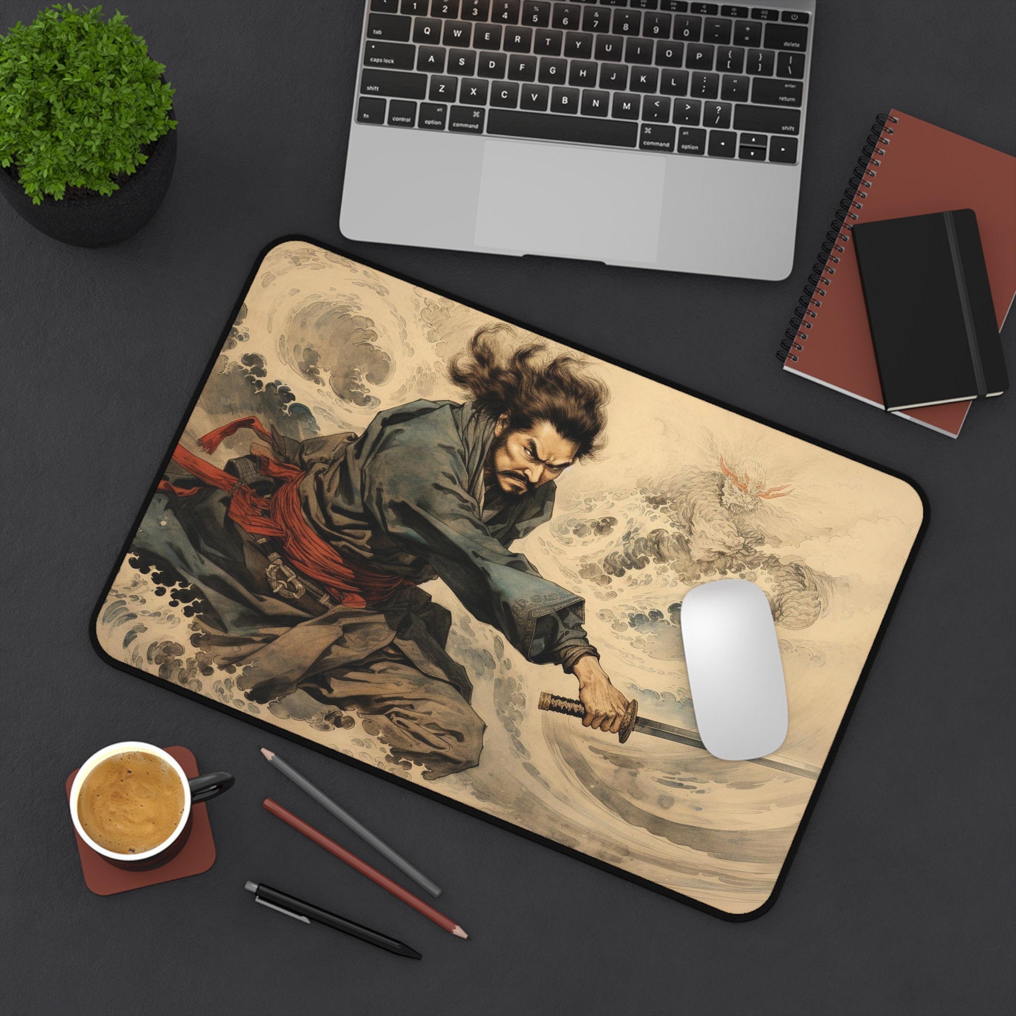 Japanese Desk Mat Samurai Handling a Sword Deskmat, Anime Desk Mat ...