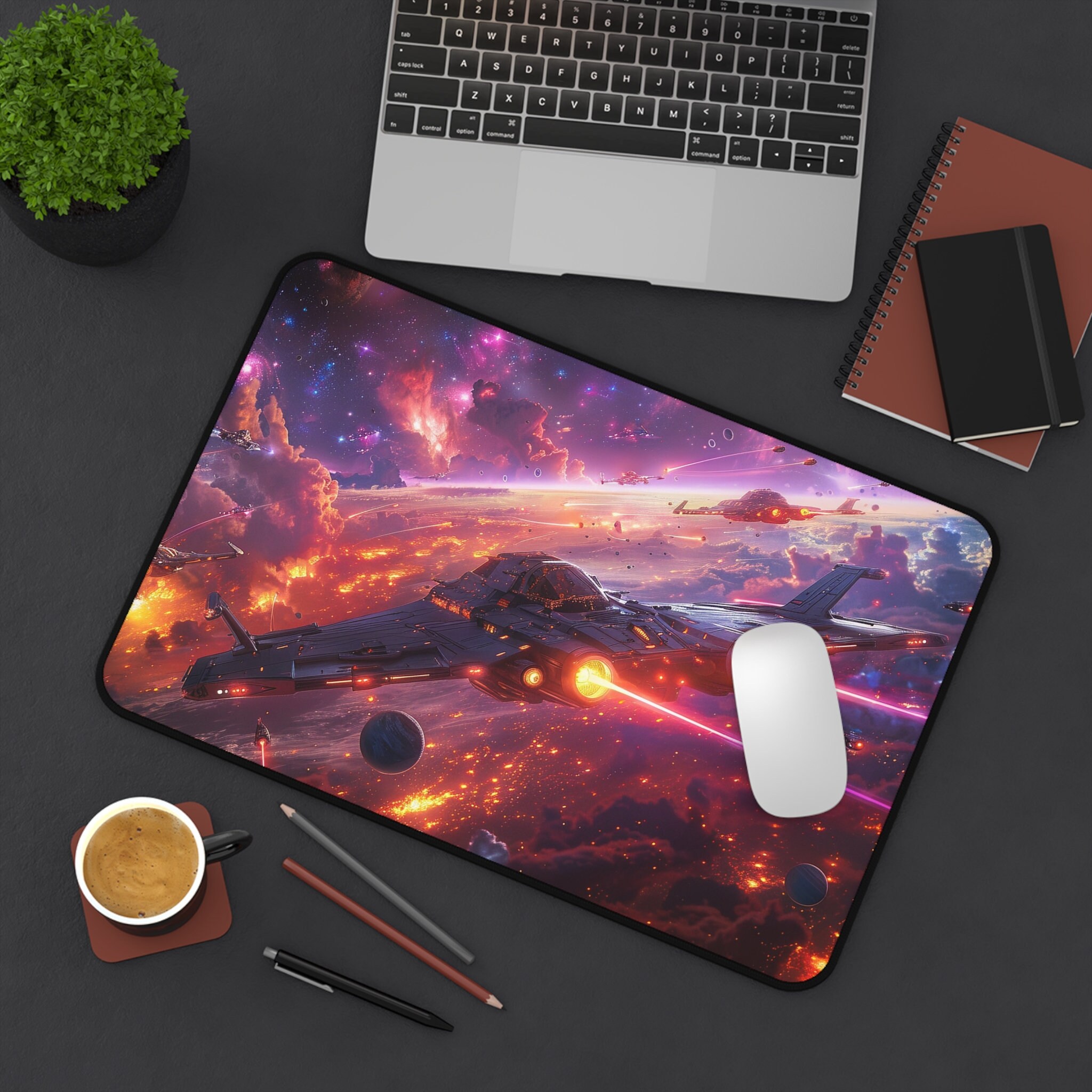 Epic Space Battle Desk Mat With Sleek Starships and Laser Blasts ...