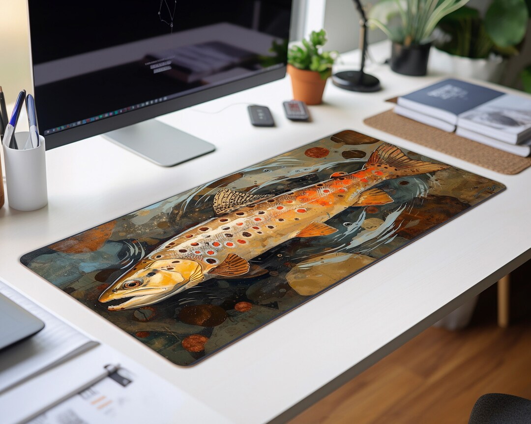 Fishing Desk Mat, Trout Mouse Pad, Fishing Gift, Extended Mouse Pad ...