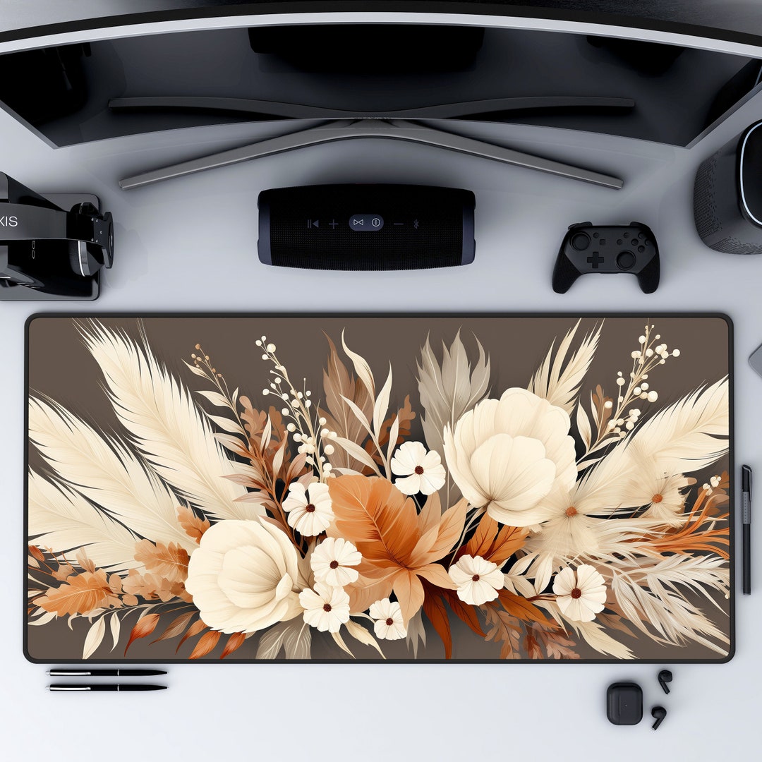 Floral Desk Mat Burnt Orange Wildflower Desk Mat, Boho Floral Desk ...