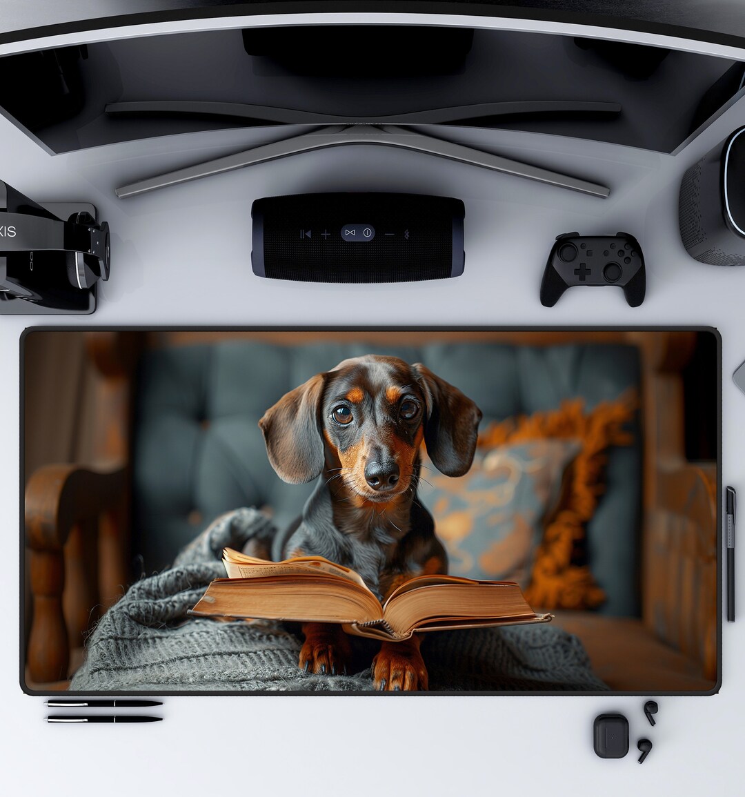 Dachshund Desk Mat With Book, Sausage Dog Mat, Animal Lover Work ...