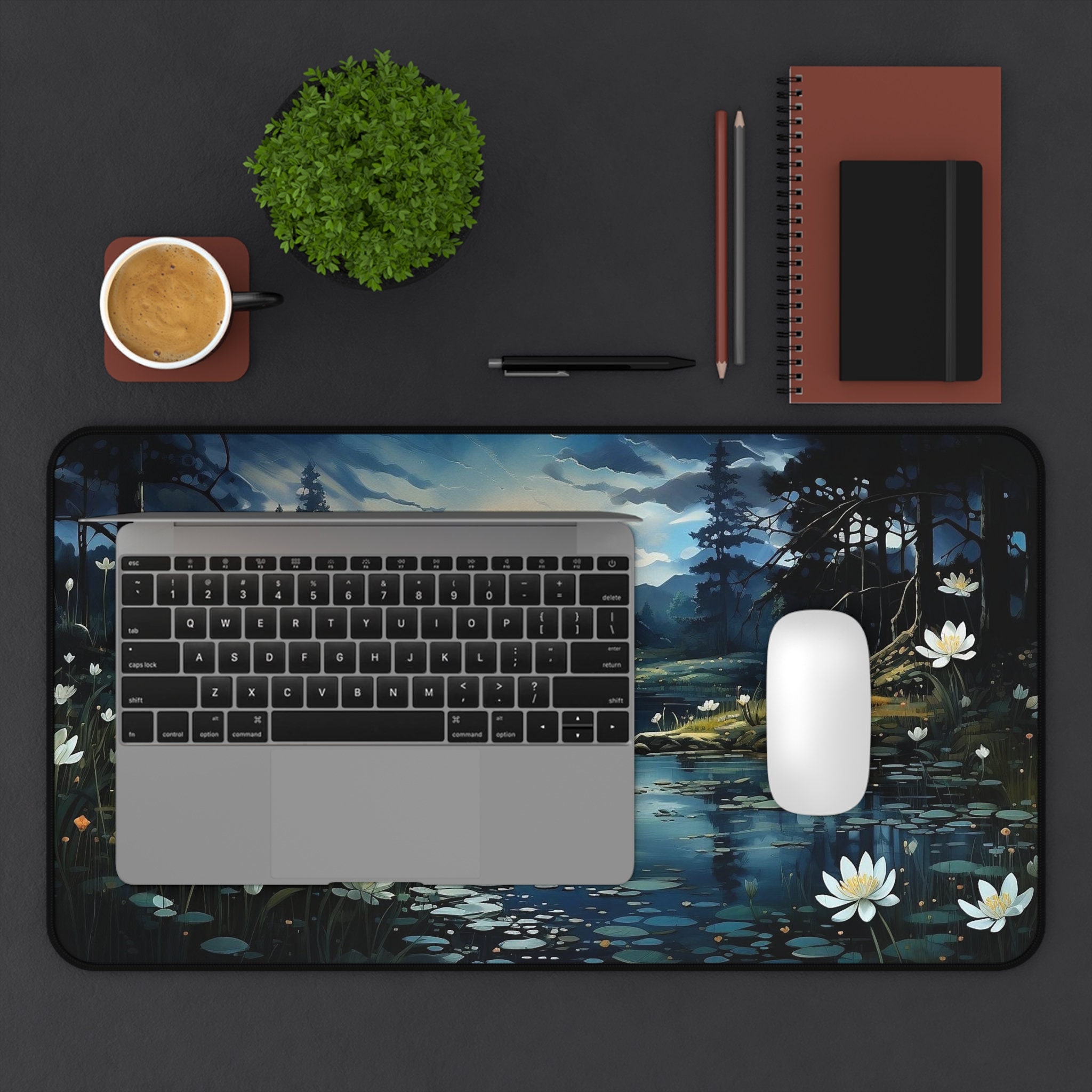Large Desk Mat With Enchanted Forest Night Scene, Moonlight River ...