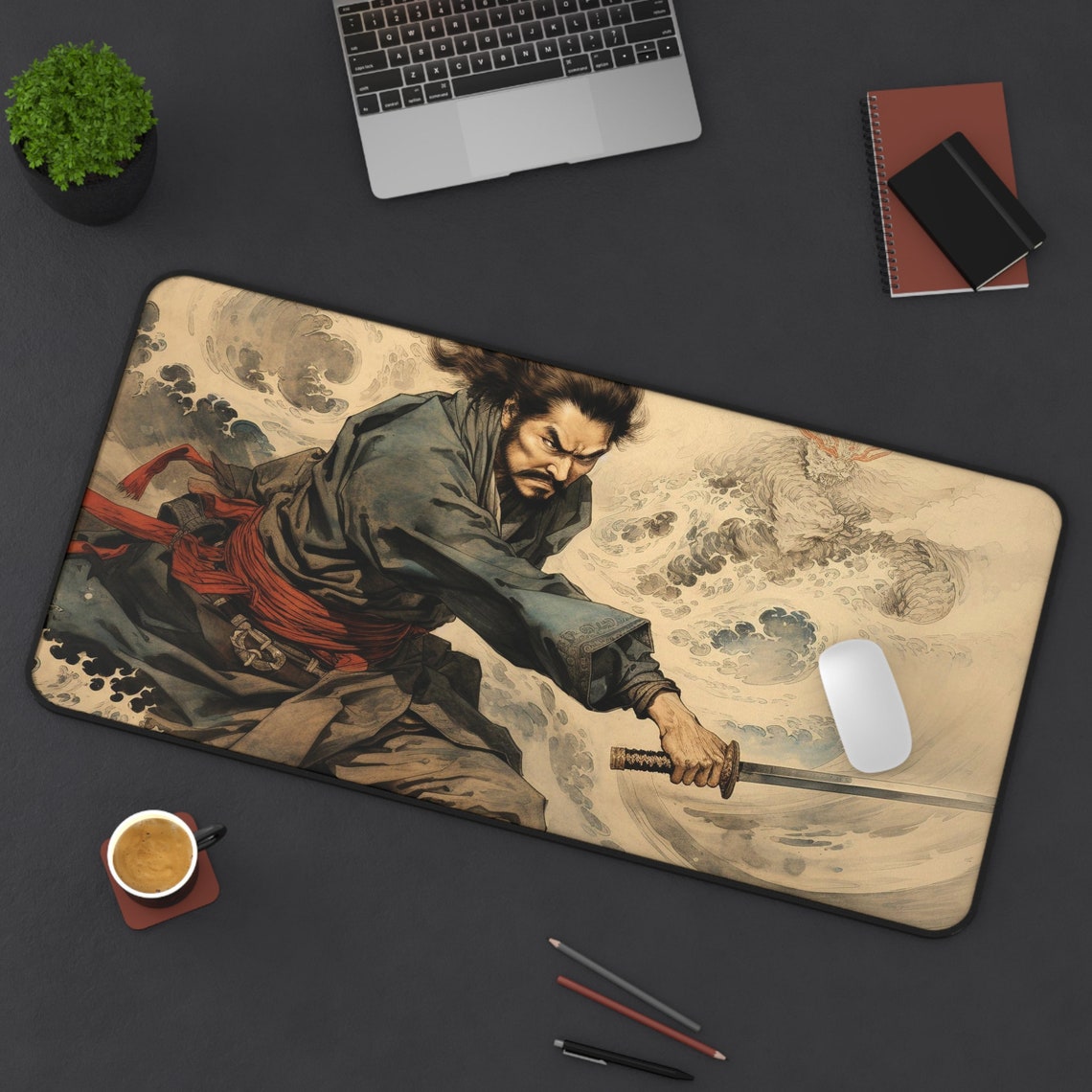 Japanese Desk Mat Samurai Handling a Sword Deskmat, Anime Desk Mat ...