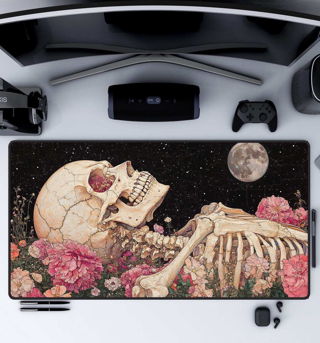 Cute Floral Skeleton Desk Mat, Skull Large Mouse Pad, Anime Mousepad ...