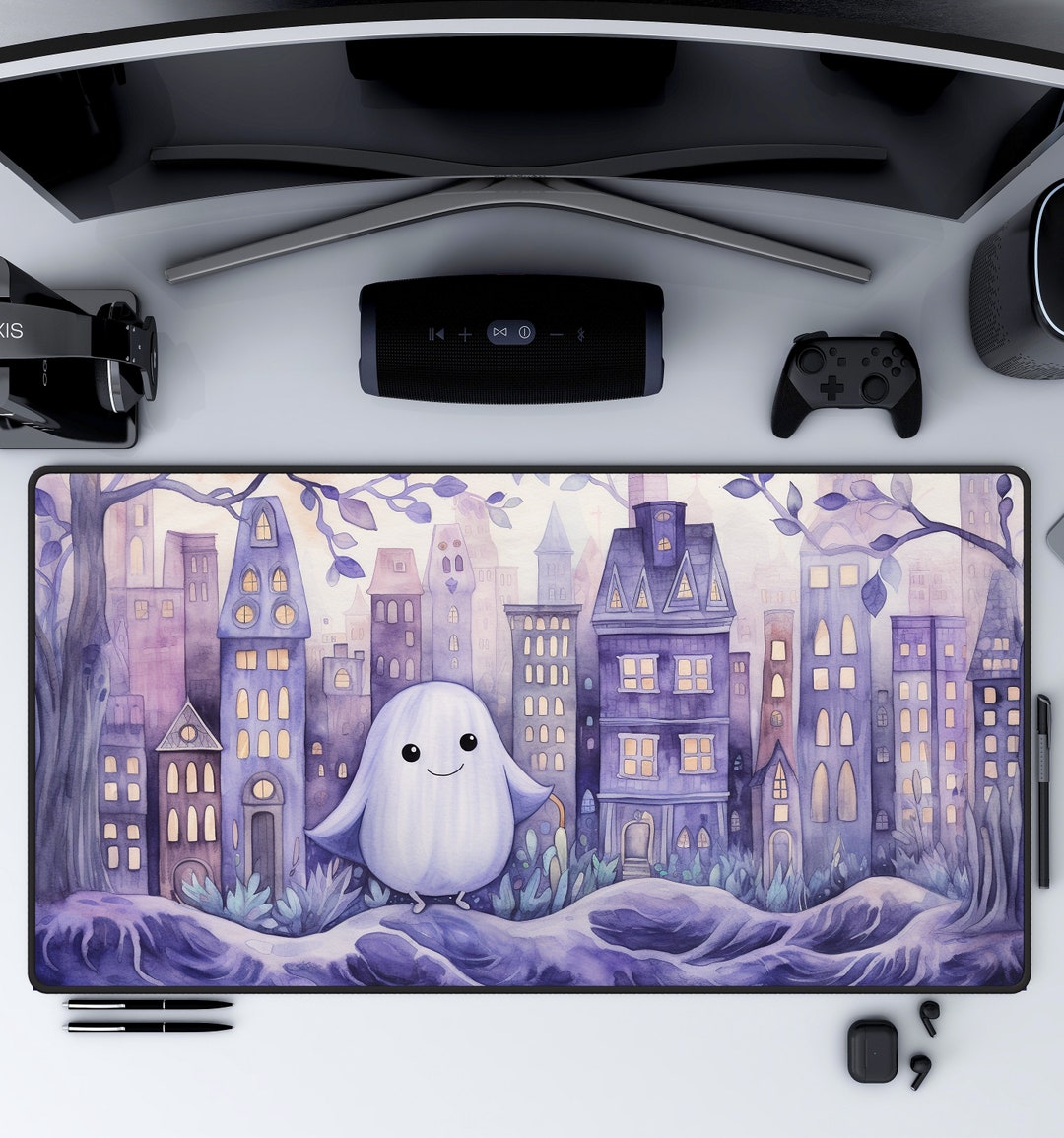 Kawaii Goth Ghosts Desk Mat, Cute Anime Ghost Deskmat, Kawaii Keyboard ...