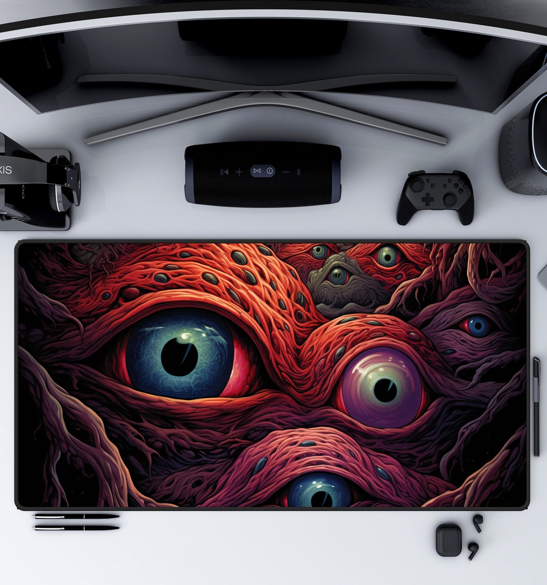 Creepy Glowing Eyes Desk Mat, Goth Desk Mat, Abstract Eye Art Desk Mat ...