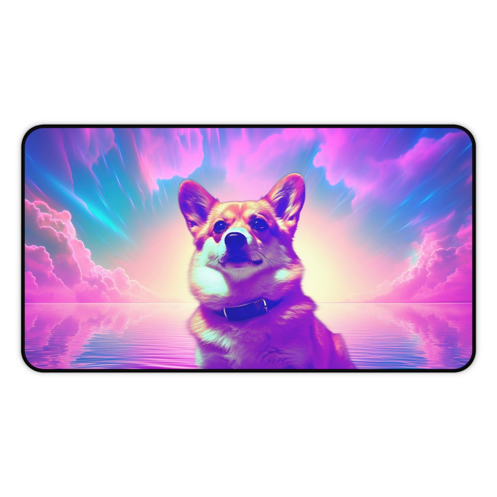 Vaporwave Corgi Desk Mat, Cute Corgi Desk Mat, Colorful Corgi Desk Mat ...