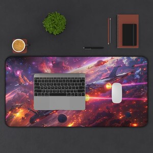 Epic Space Battle Desk Mat With Sleek Starships and Laser Blasts ...