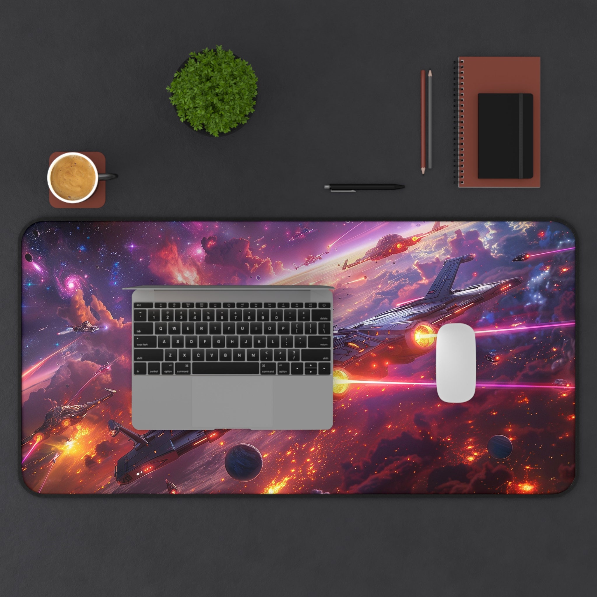 Epic Space Battle Desk Mat With Sleek Starships and Laser Blasts ...