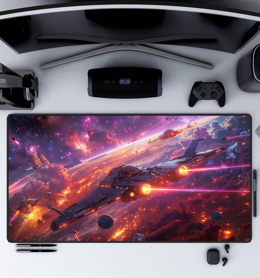 Epic Space Battle Desk Mat With Sleek Starships and Laser Blasts ...