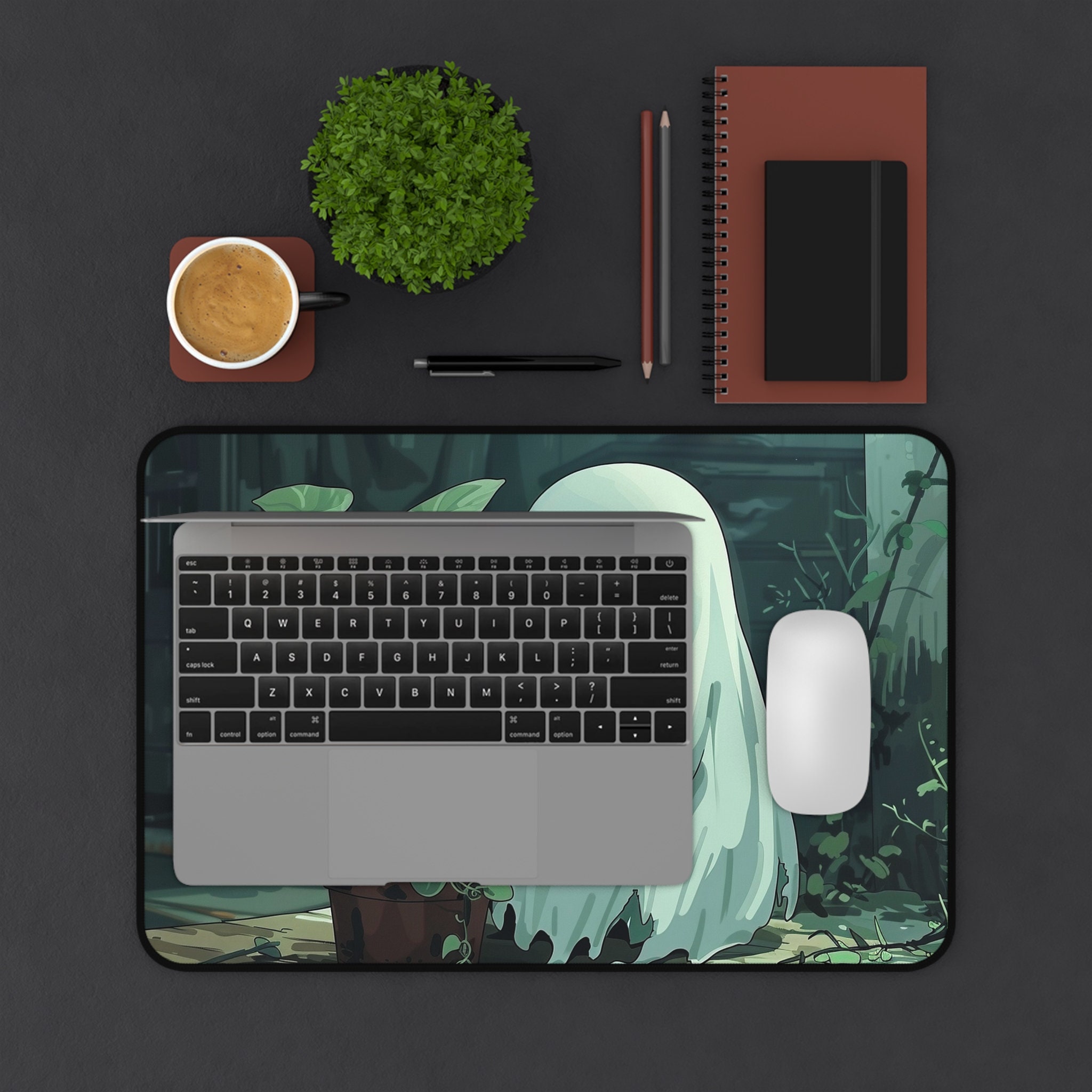Kawaii Goth Desk Mat Cute Ghost and Plants Deskmat, Aesthetic Deskmat ...