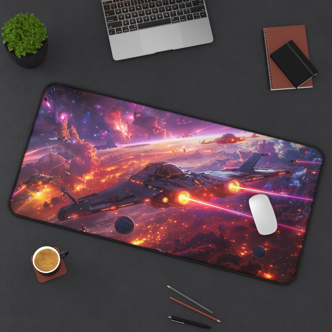 Epic Space Battle Desk Mat With Sleek Starships and Laser Blasts ...