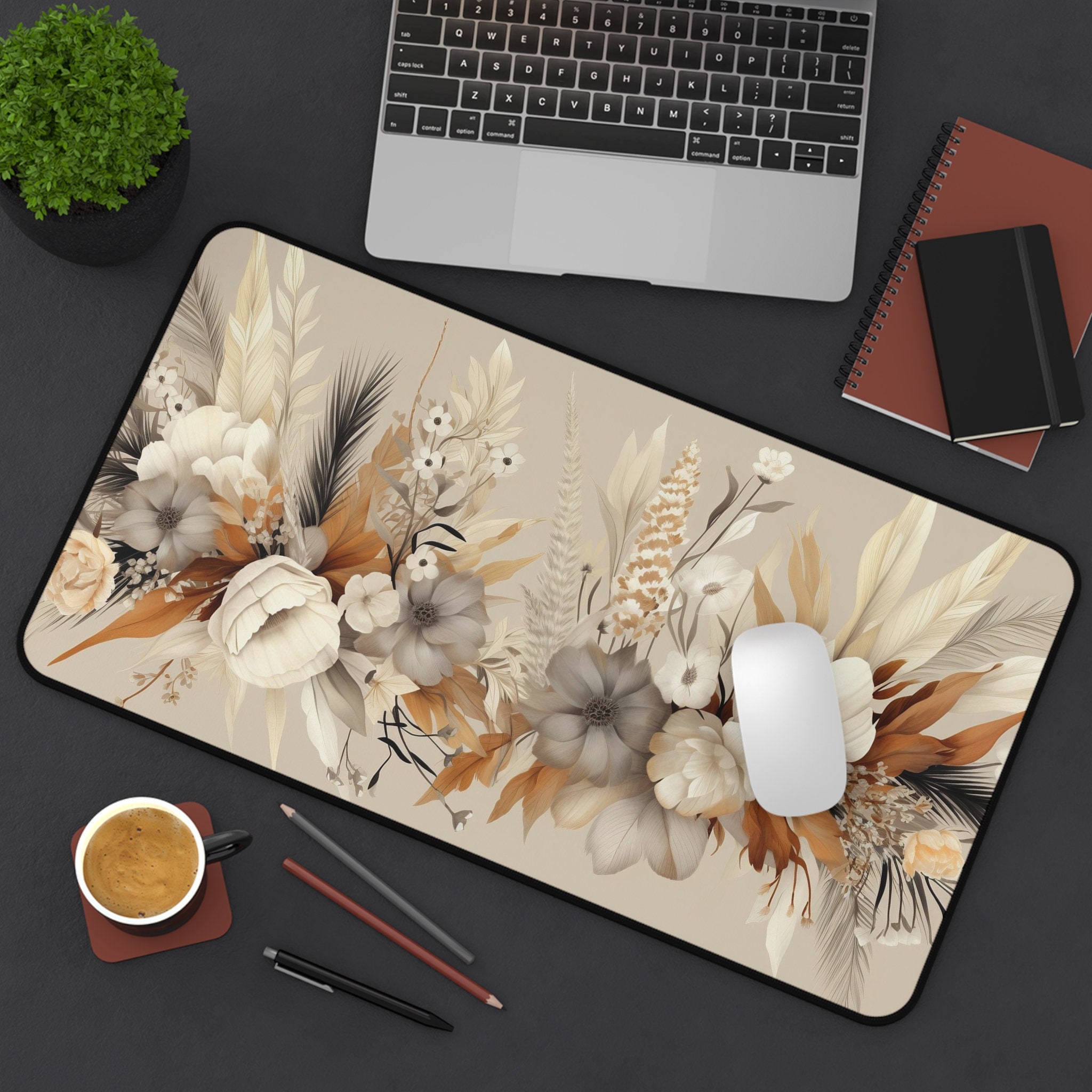 Floral Desk Mat Burnt Orange Wildflower Desk Mat, Boho Floral Desk ...