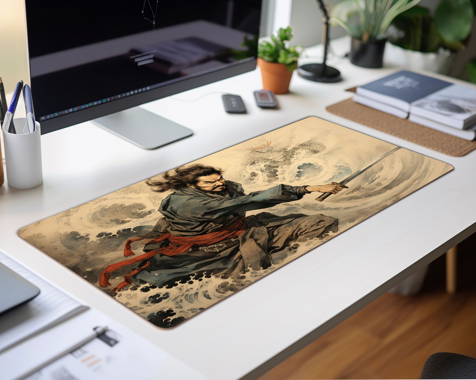 Japanese Desk Mat Samurai Handling a Sword Deskmat, Anime Desk Mat ...